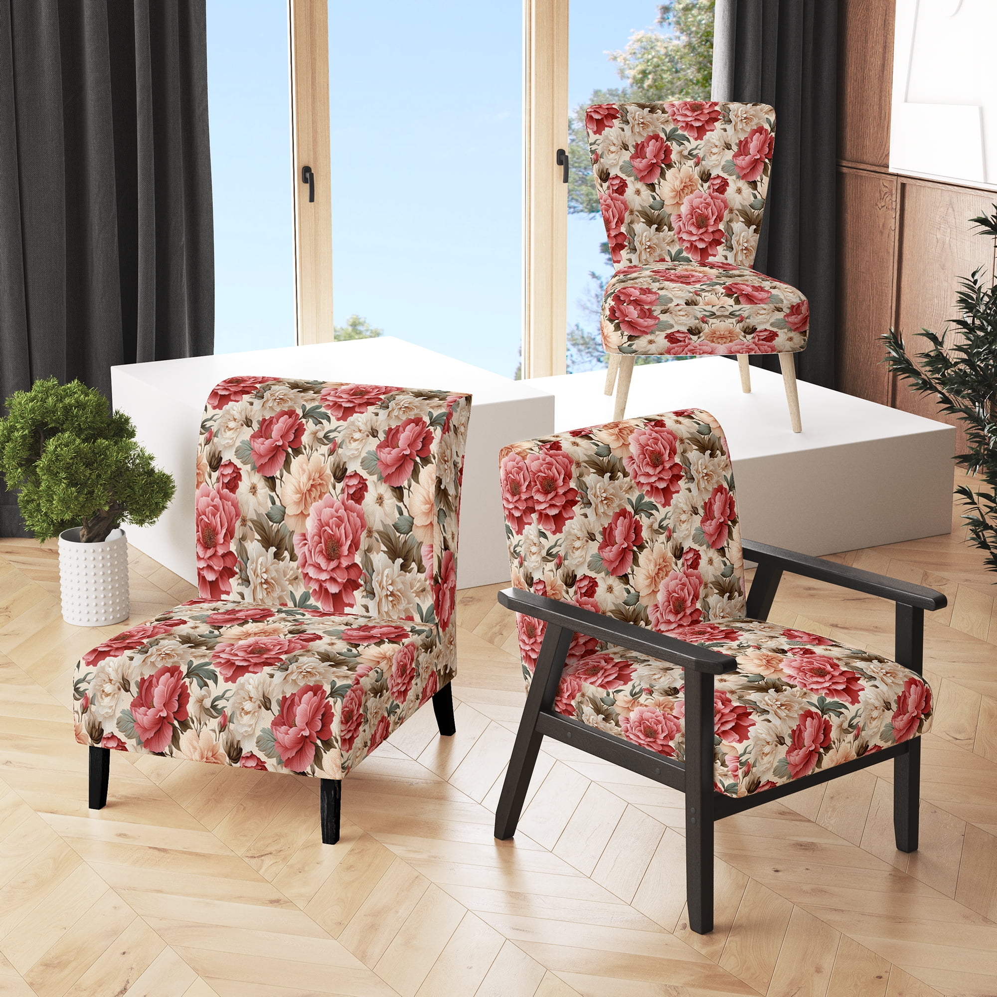 Designart "Graced With Vintage Roses VI" Pink Rose Pattern Upholstered ...