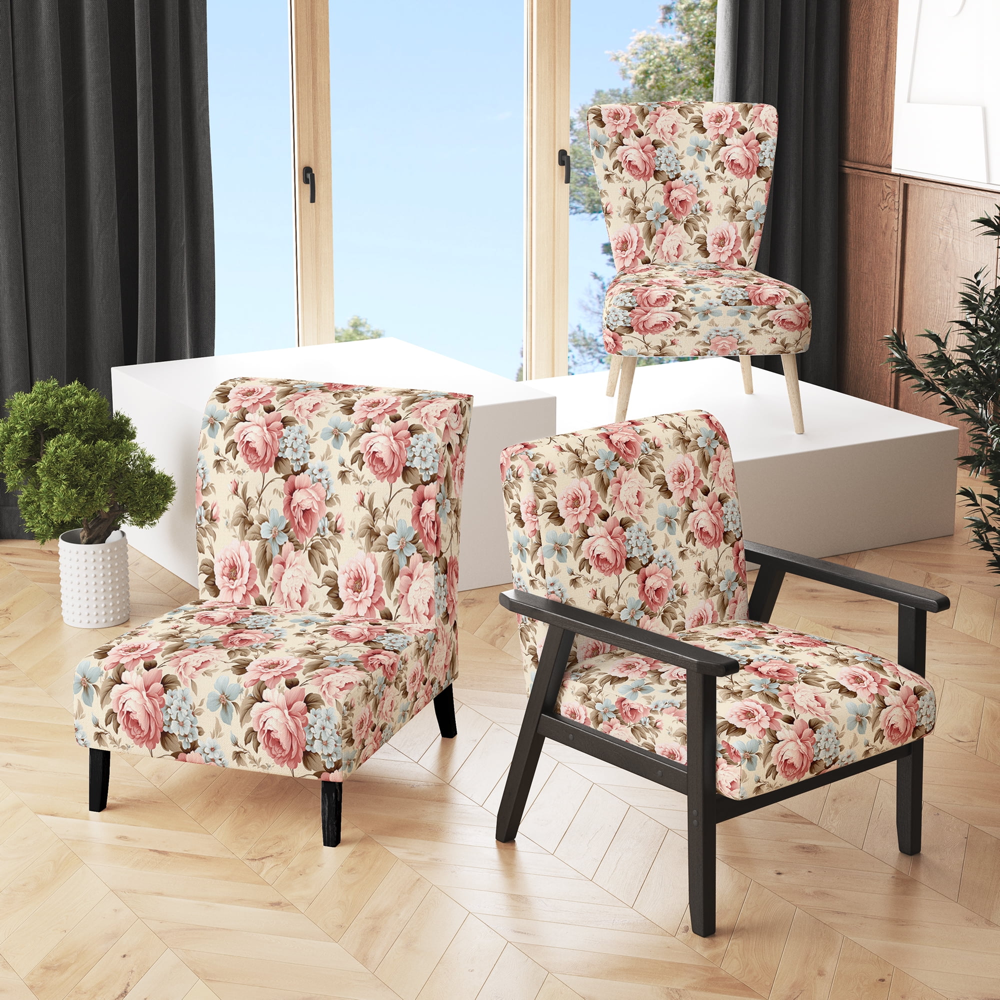 Designart "Graced With Vintage Roses VII" Pink Rose Pattern Upholstered ...