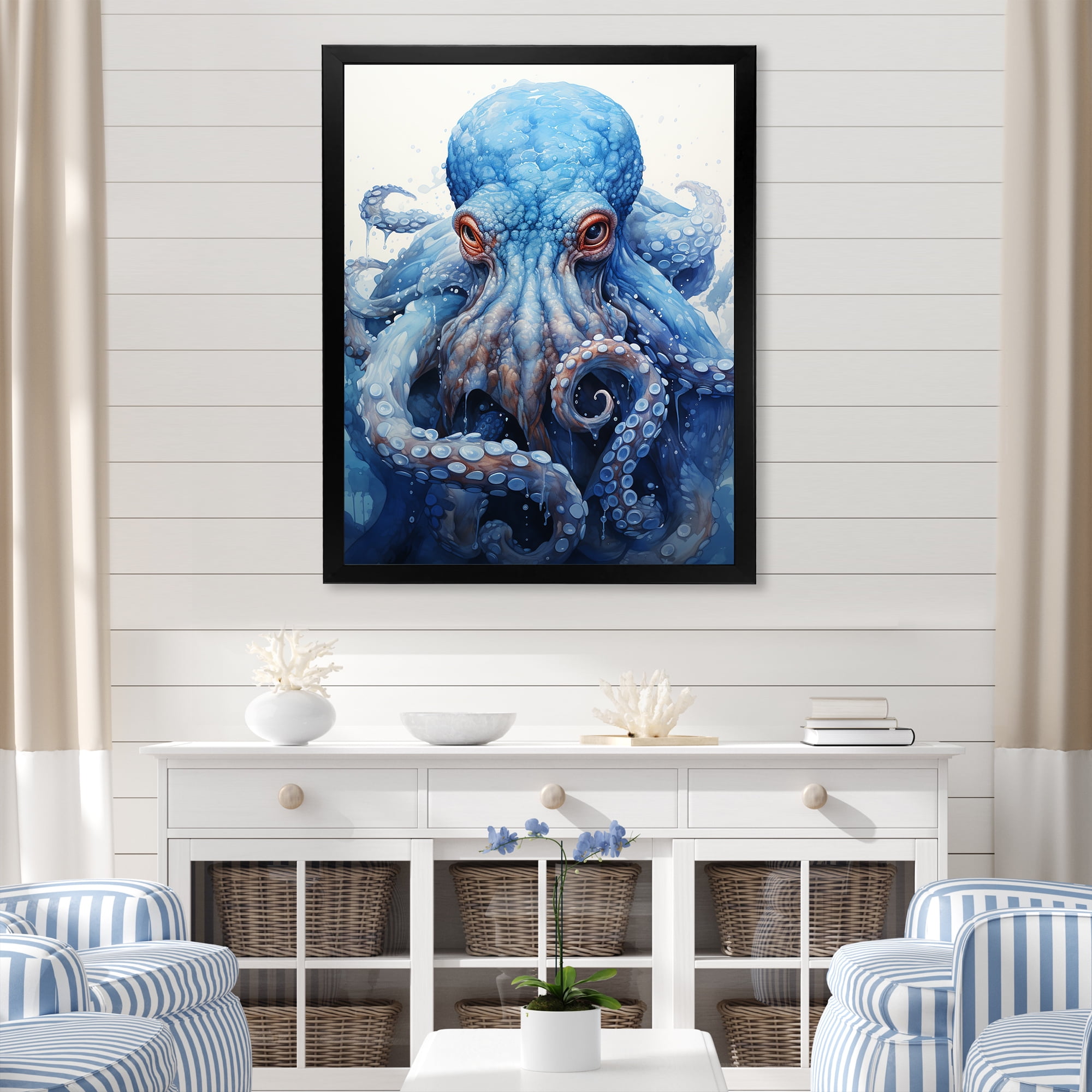 Designart "Graceful Angry Octopus in Marine Setting" Animals Framed ...