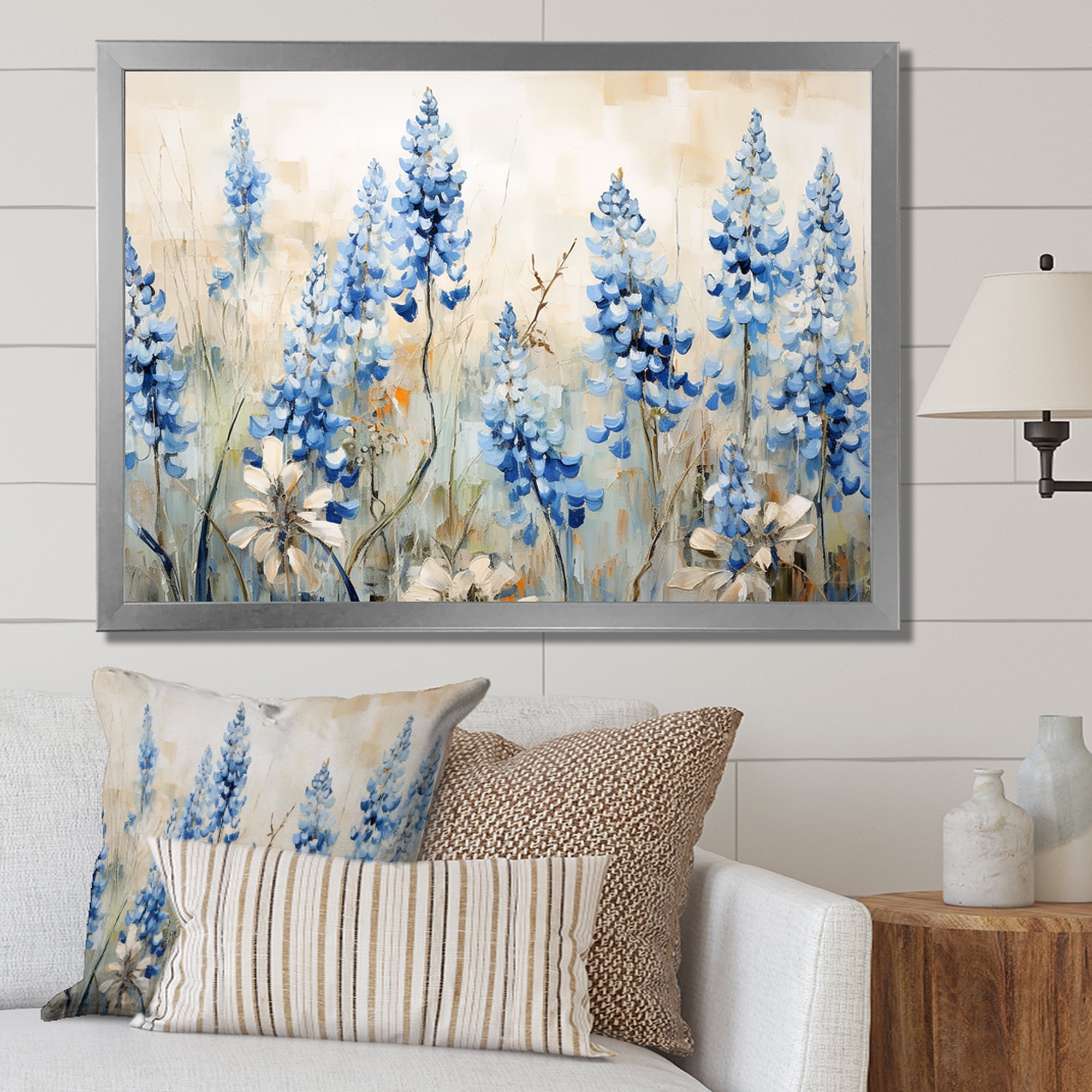 Designart "Graceful Blue Bonnets Field III" Blue Bonnets Picture Framed ...
