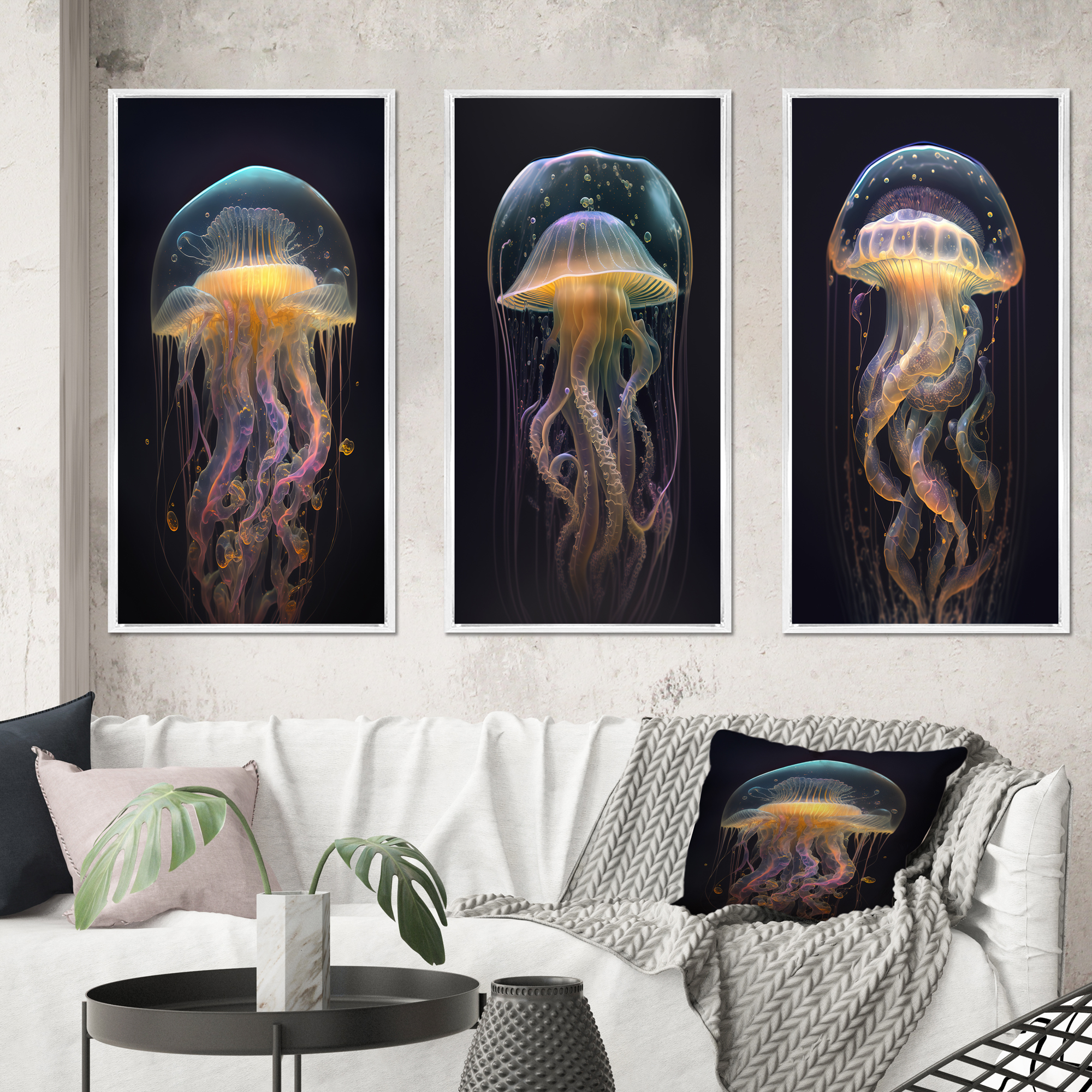 Designart "Graceful Jellyfish in the Deep Sea I" Animals Framed Wall ...