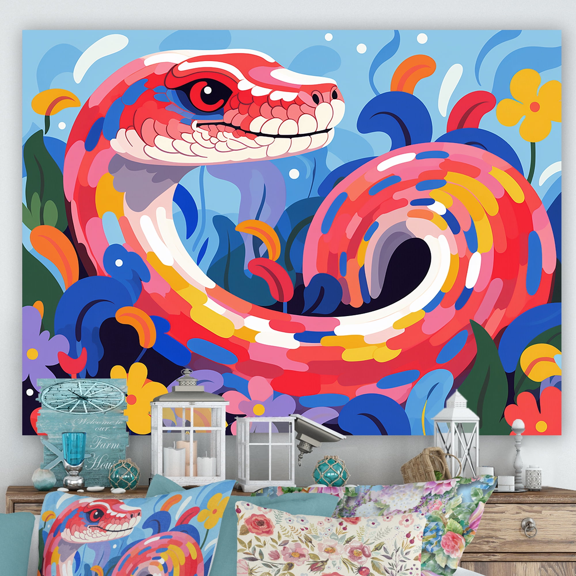 Designart "Graceful Serpents in Pop Art" Animals Wall Art - Modern ...