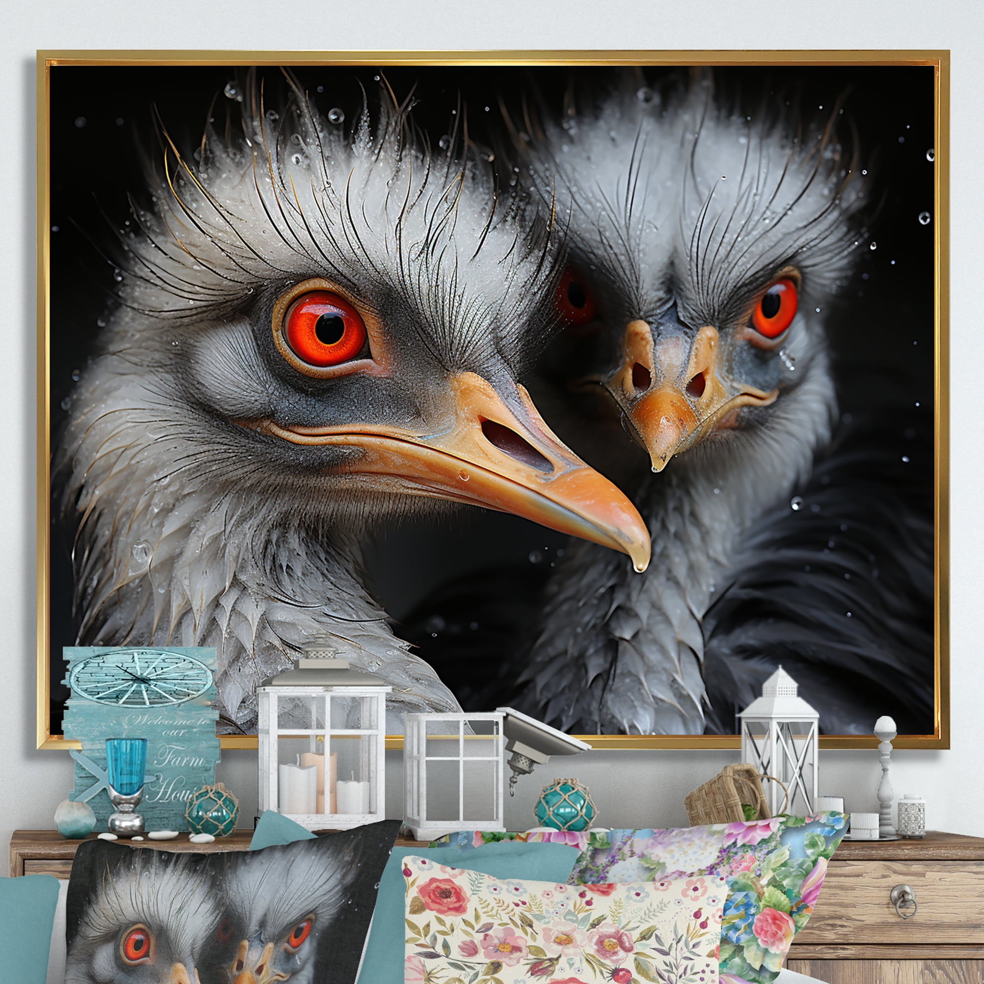 Designart "Graceful Shadows Of An Ostrich Couple I" Ostriches Floater ...