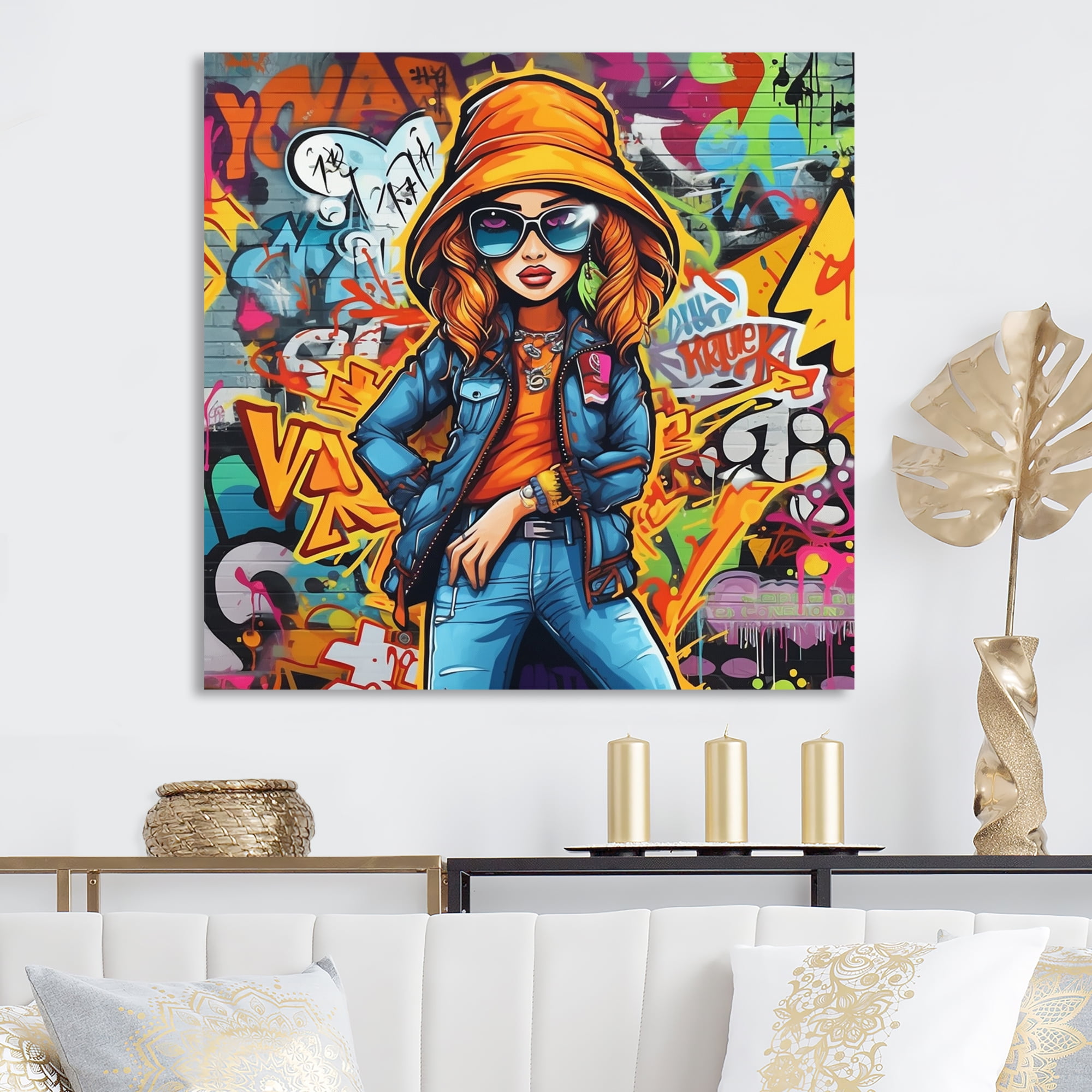 Designart "Graffiti Woman Street Art Chic" Graffiti Metal Wall Decor ...