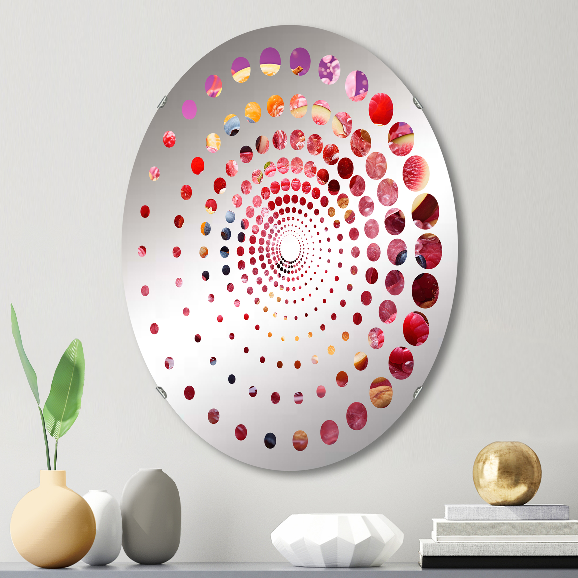 Designart "Grain Inspiration I" Breakfast Spiral Dot Round Wall Mirror ...