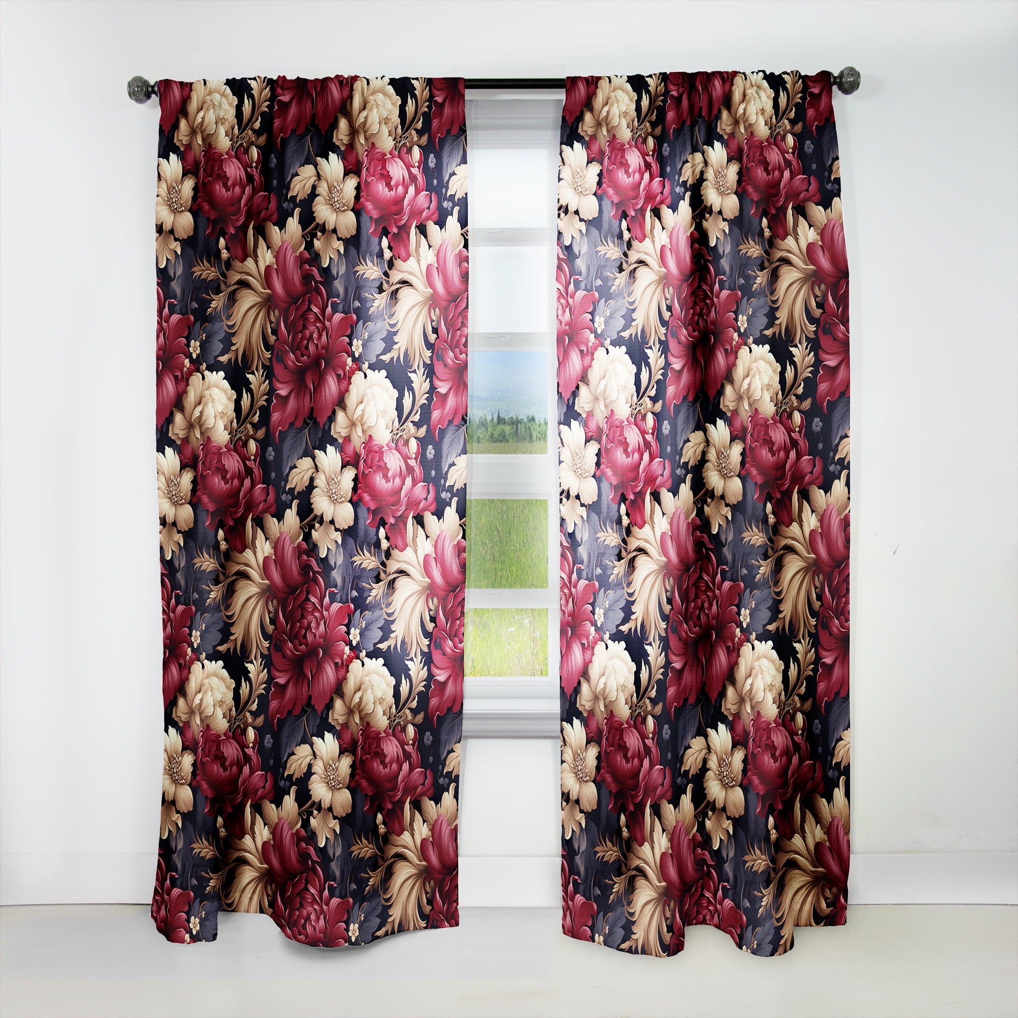 Designart "Grand Regency Damask I" Floral Room Darkening Curtain Single ...