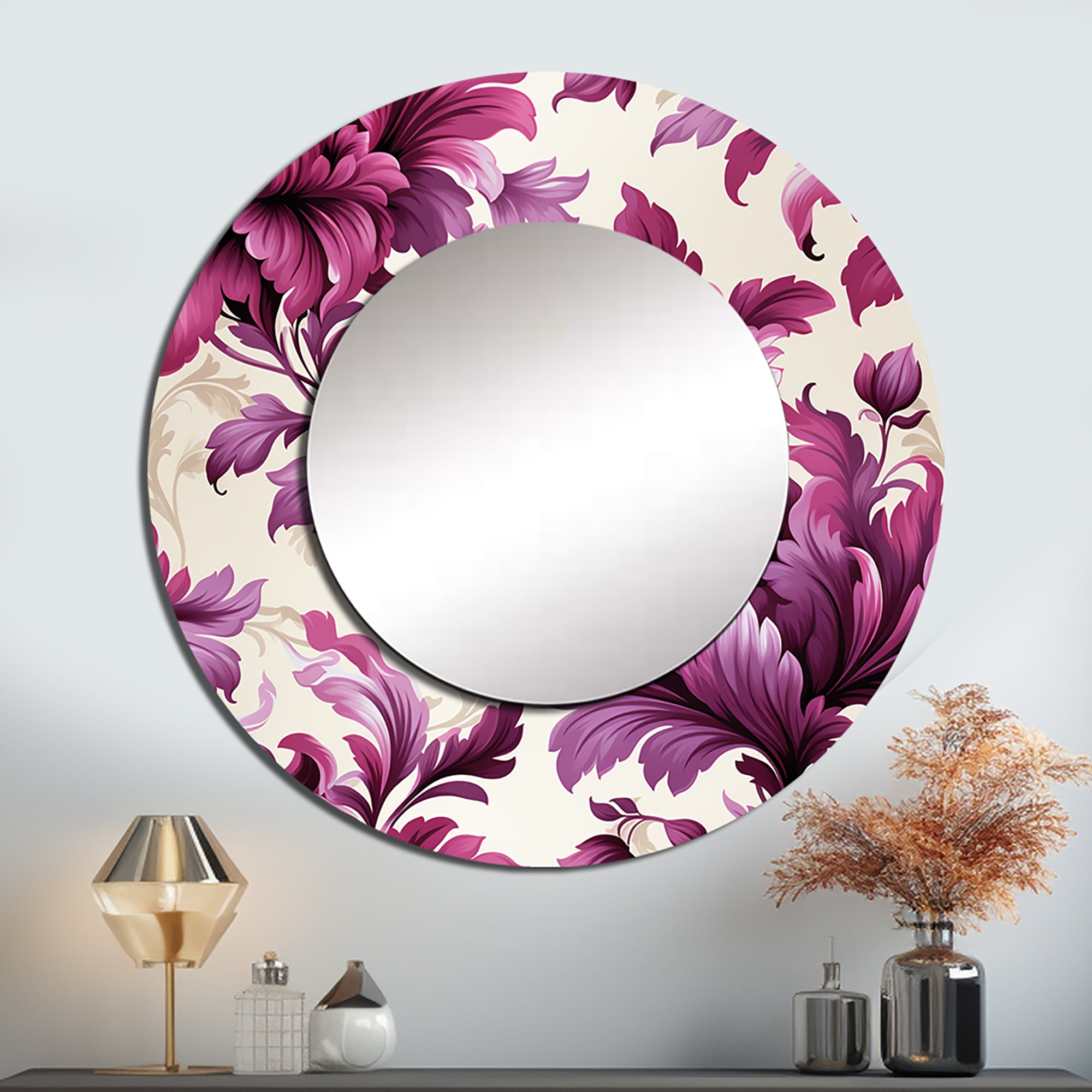 Designart "Grand Regency Damask II" Floral Rund Mirror For Wall Decor ...