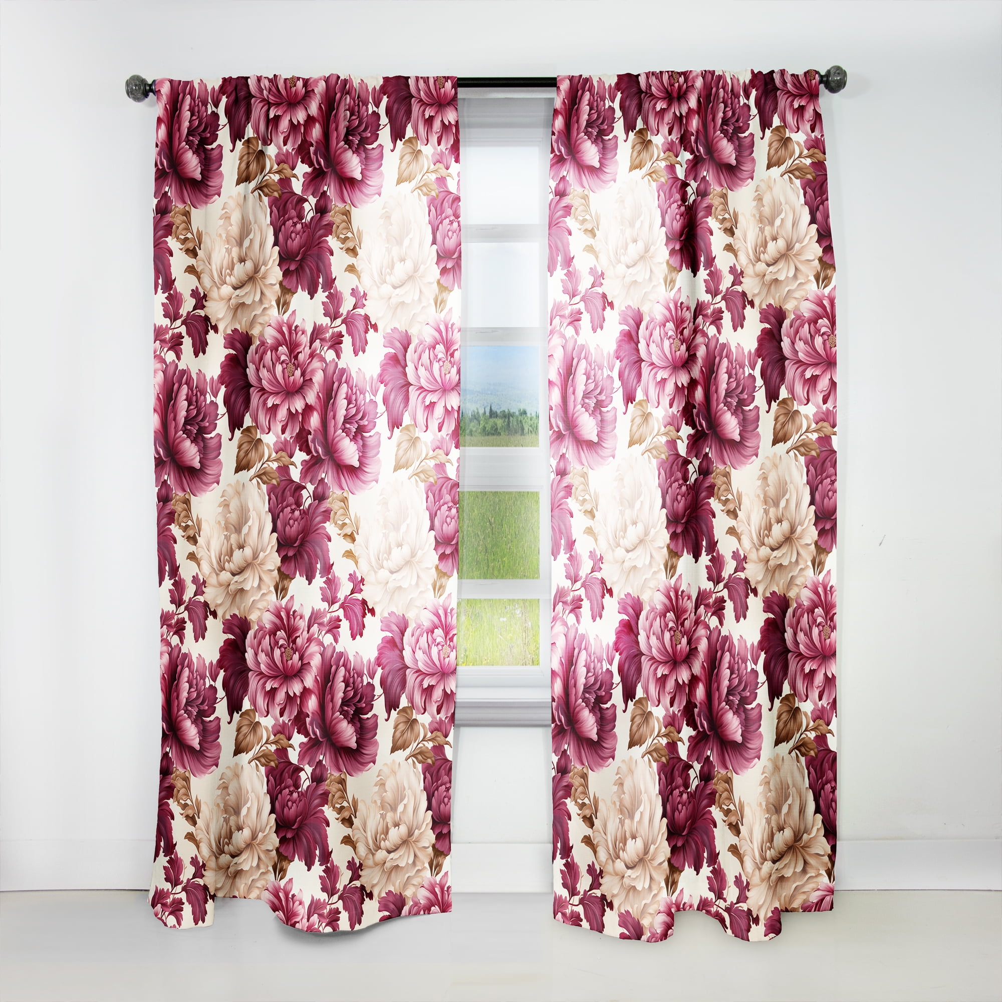 Designart "Grand Regency Damask III" Floral Room Darkening Curtain ...