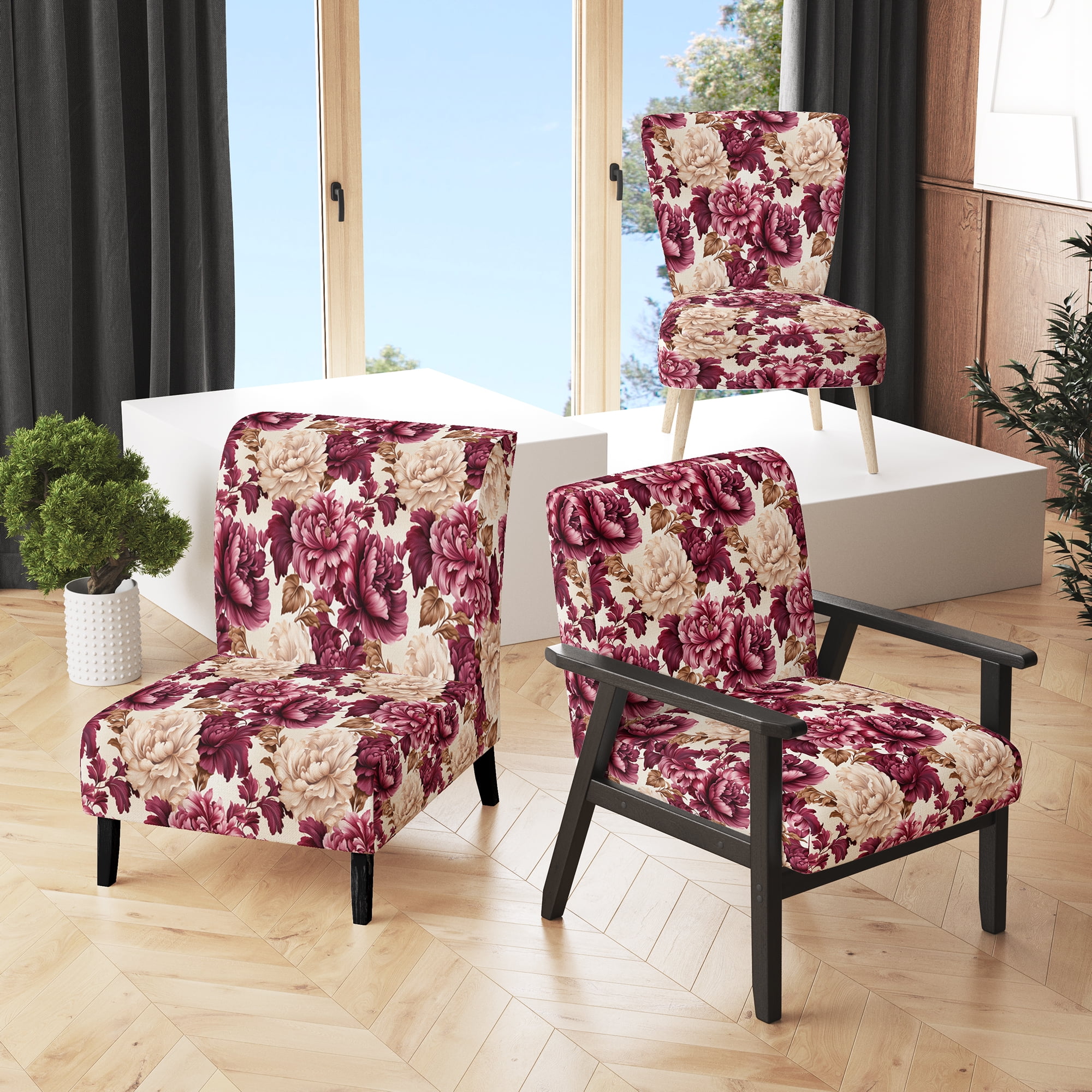 Designart "Grand Regency Damask III" Pink Floral Upholstered Accent ...