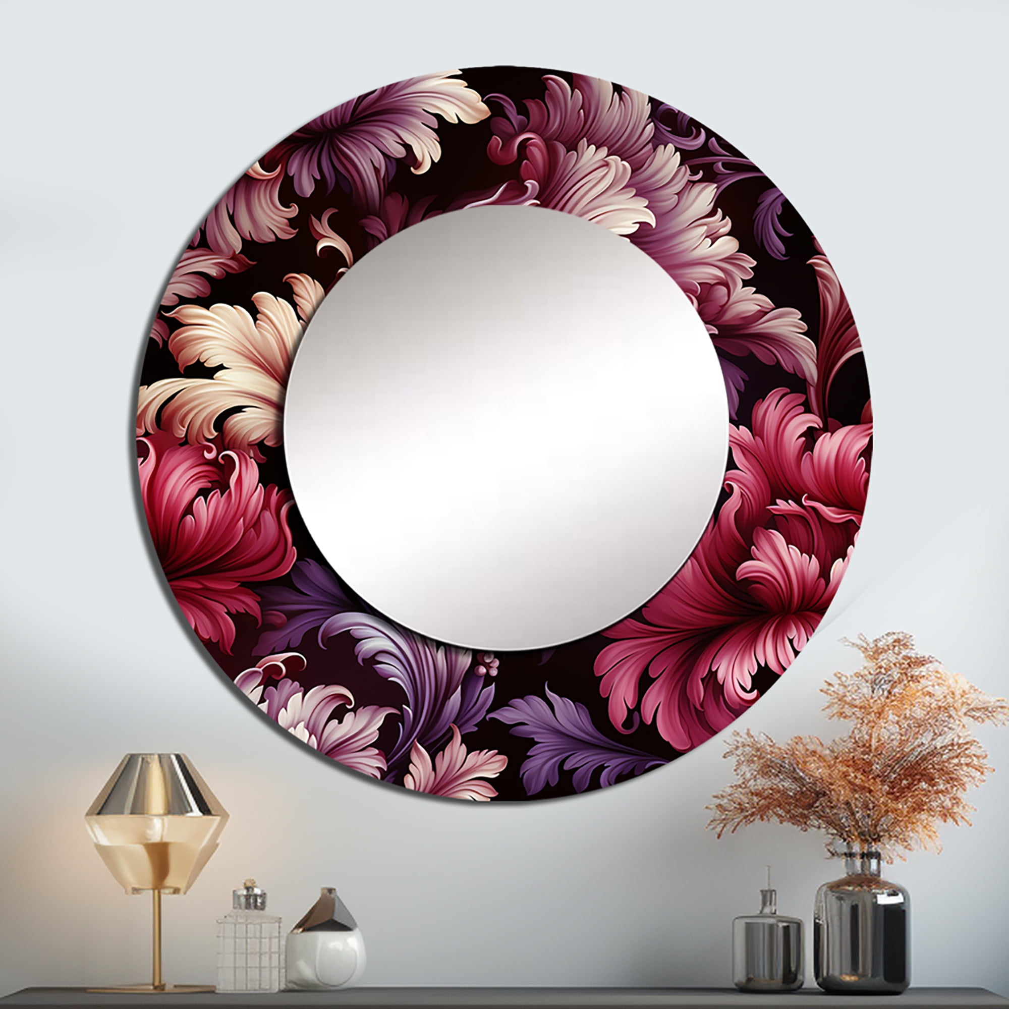 Designart "Grand Regency Damask IV" Floral Rund Mirror For Wall Decor ...