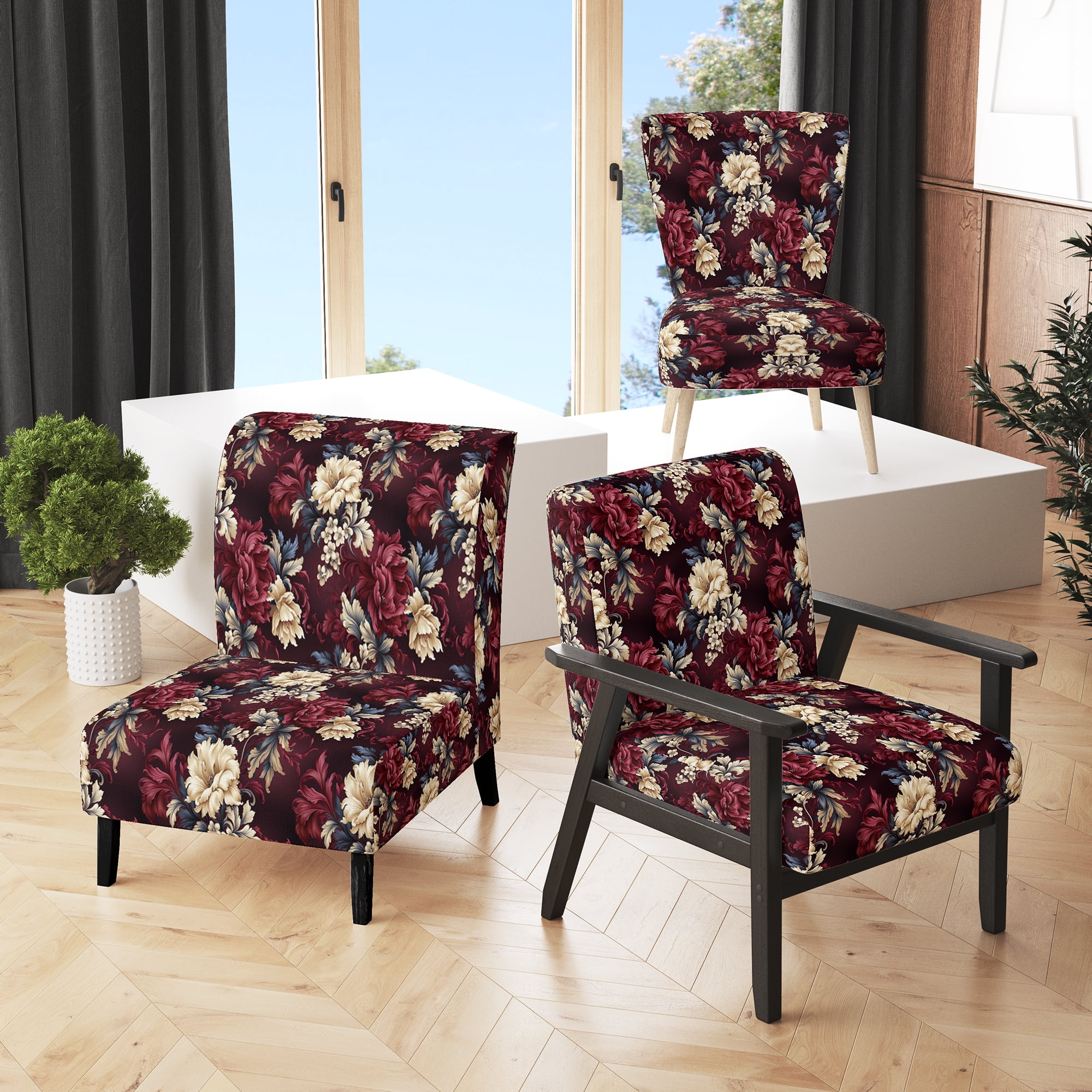 Designart "Grand Regency Damask" Red Floral Upholstered Accent Chair ...