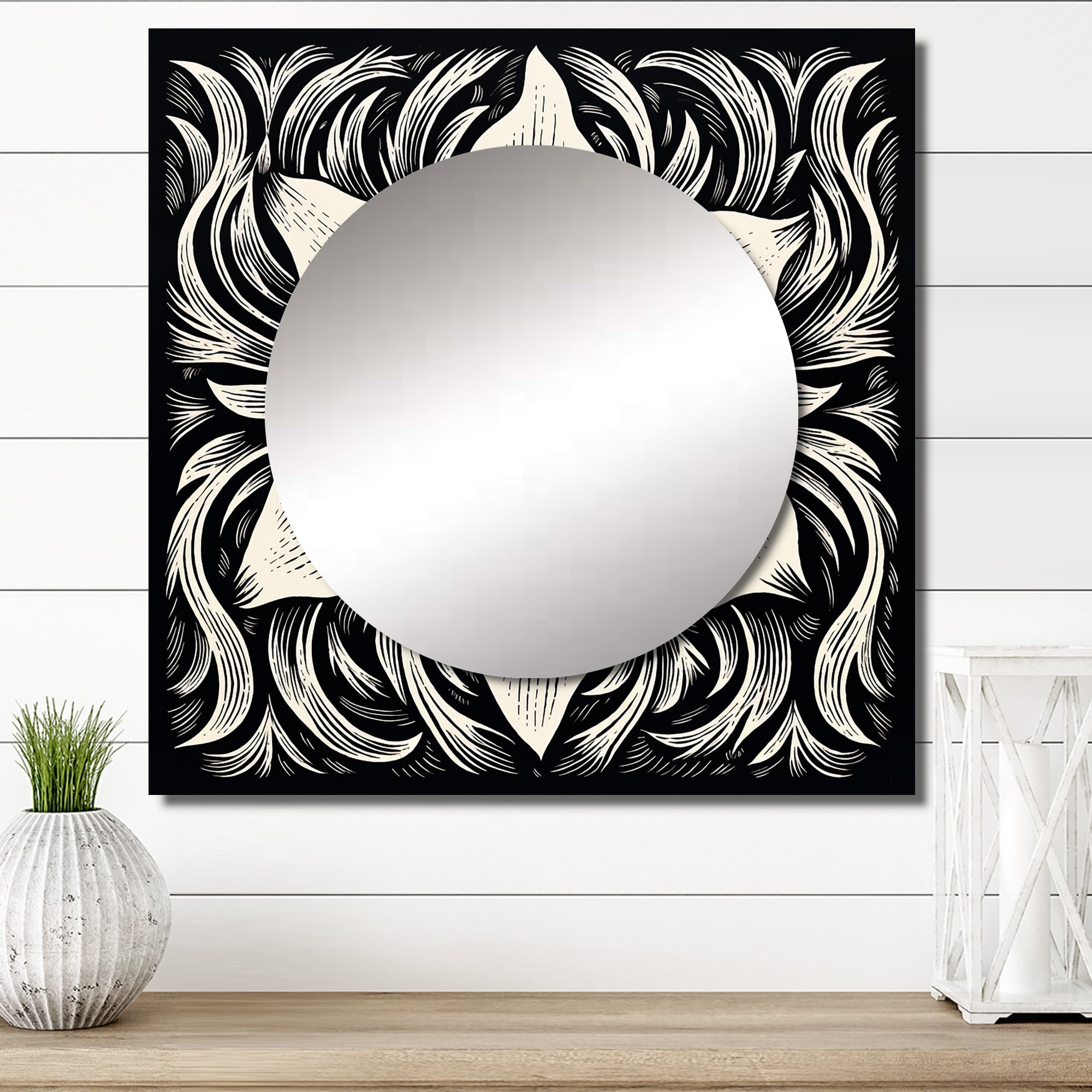 Designart "Grayscale Iris Depiction In Monochrome" Irises Square Mirror ...