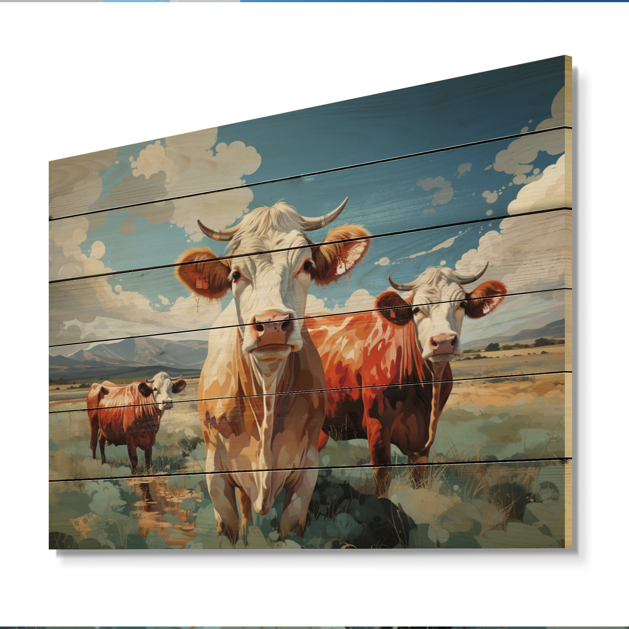 Designart "Grazers Geometric Cattle Pastoral art painting II" Animals ...