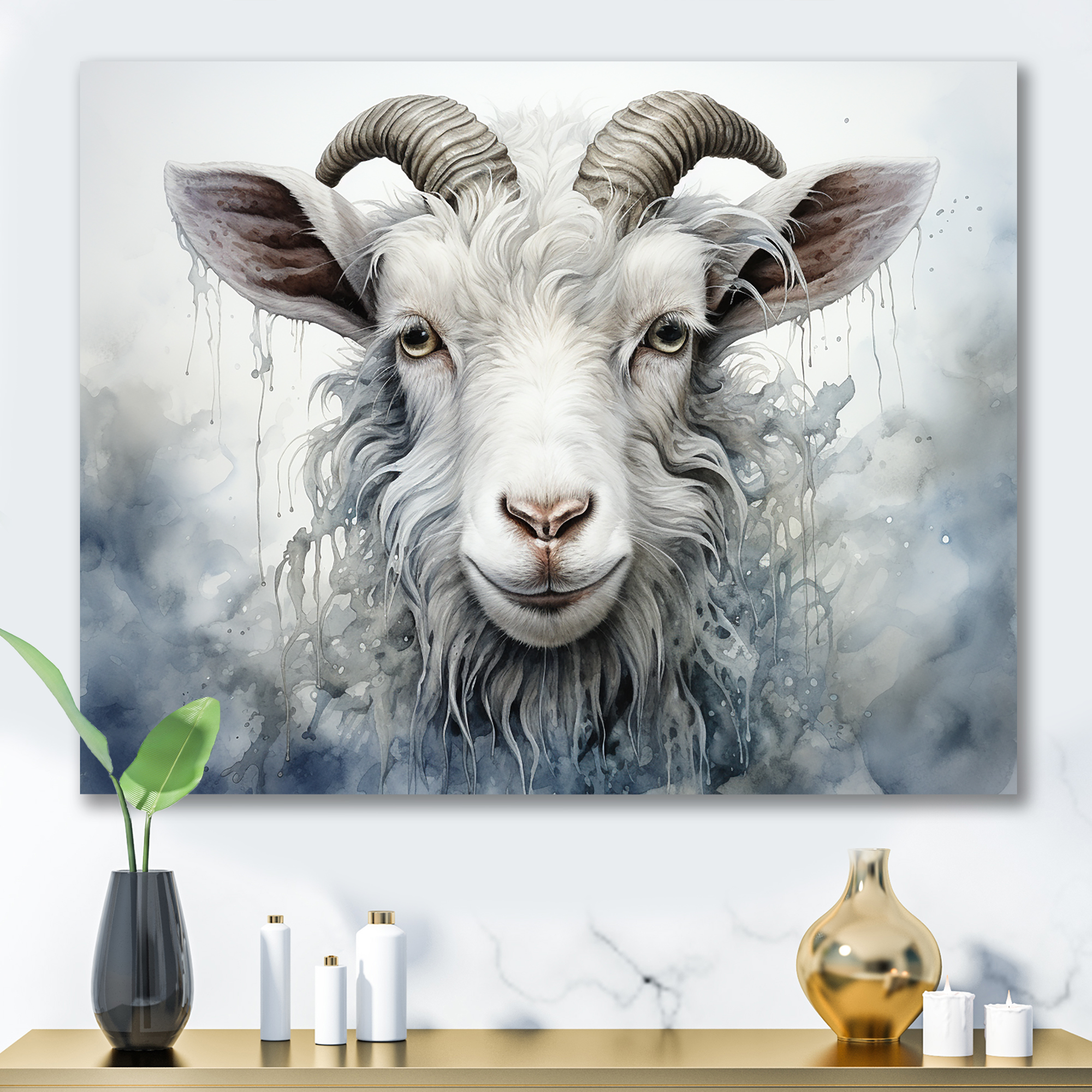 Designart "Grazing Goat Portrait in White" Animals Wall Art - Modern ...