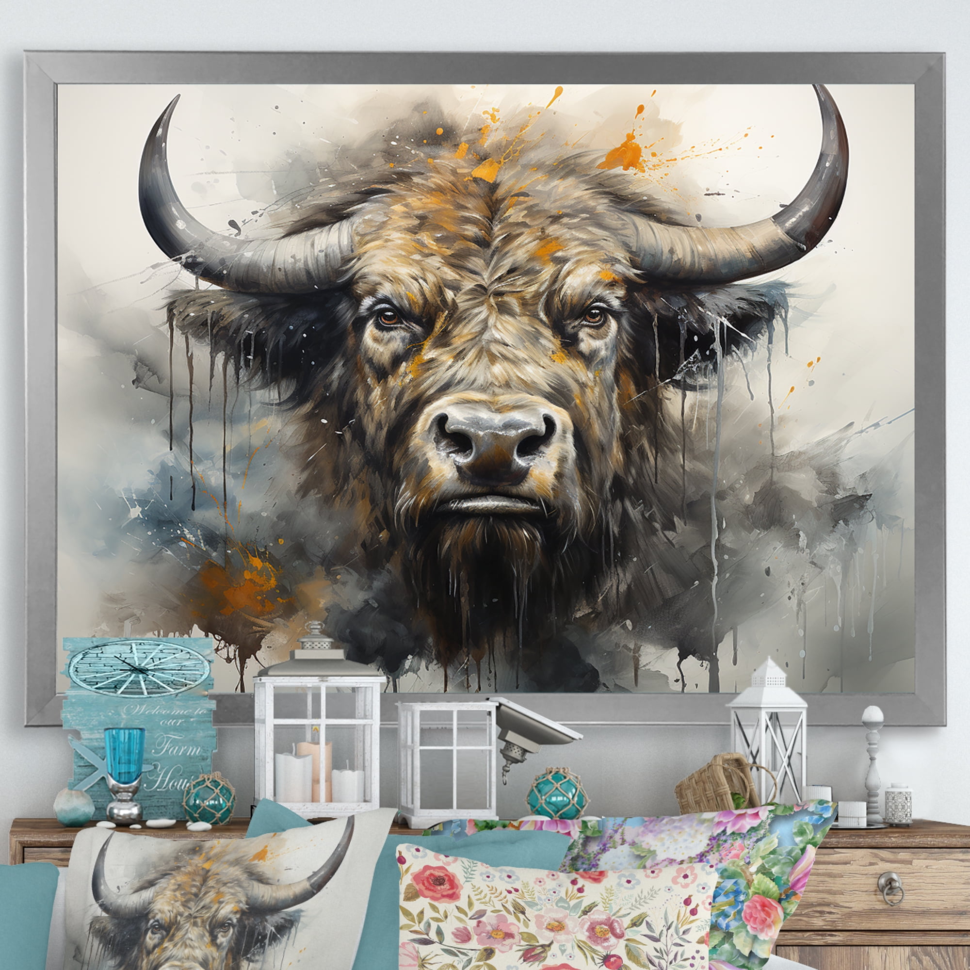 Designart "Great Plains Bison Bust I" Animals Buffalo Picture Framed ...