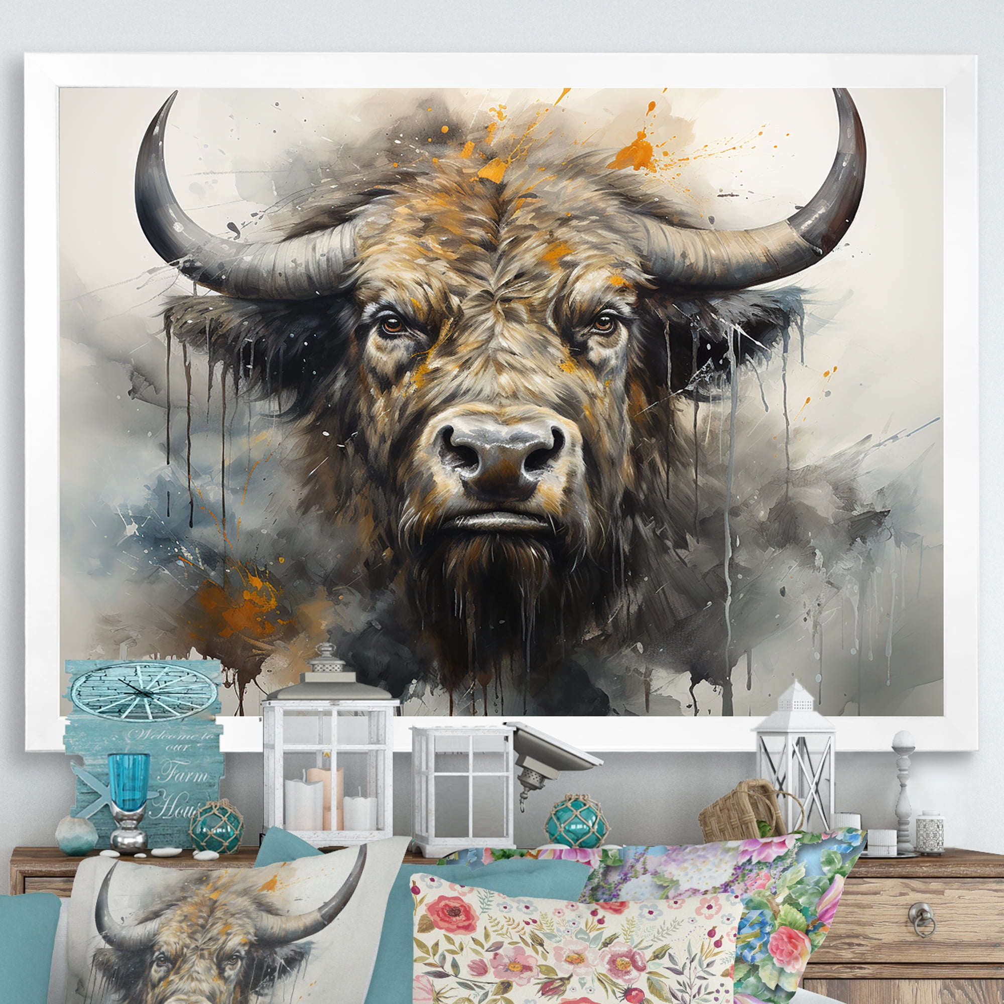 Designart "Great Plains Bison Bust I" Animals Buffalo Picture Framed ...