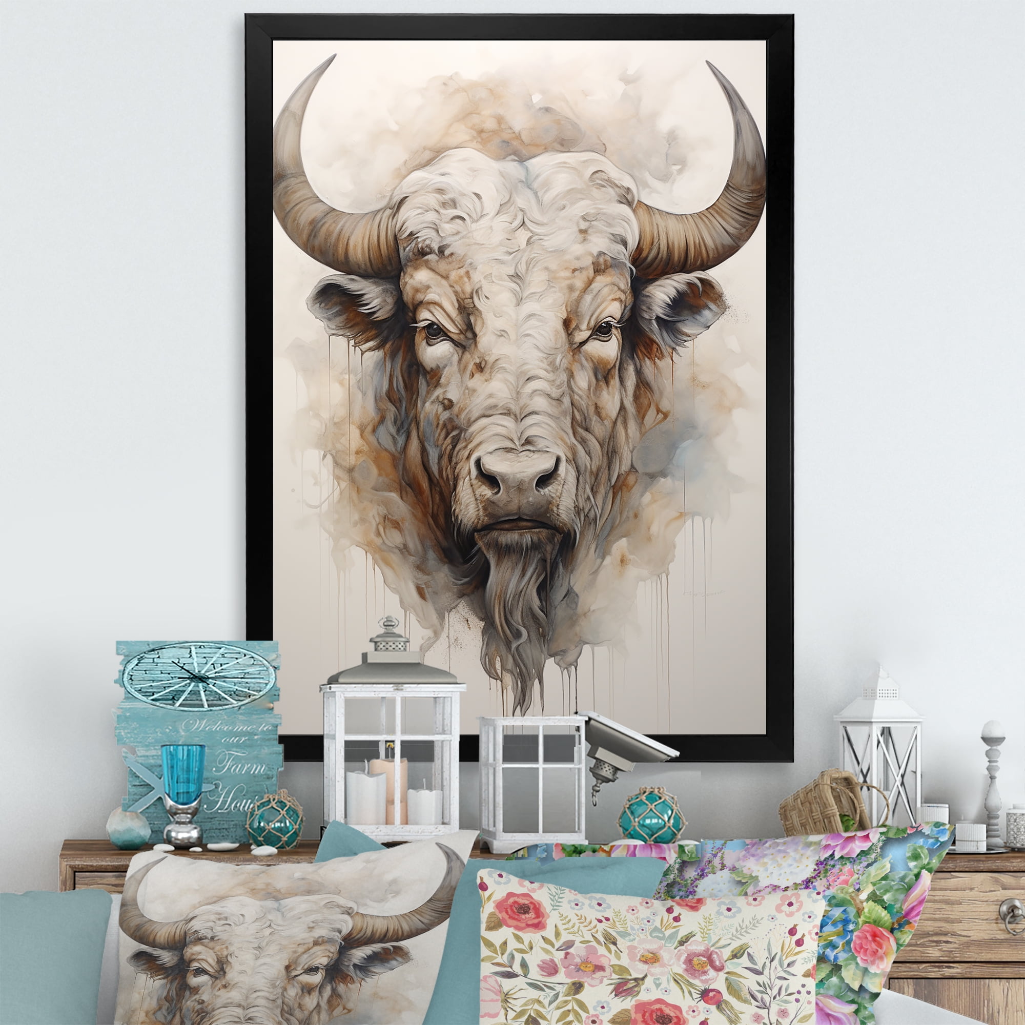 Designart "Great Plains Bison Bust III" Animals Buffalo Picture Framed ...