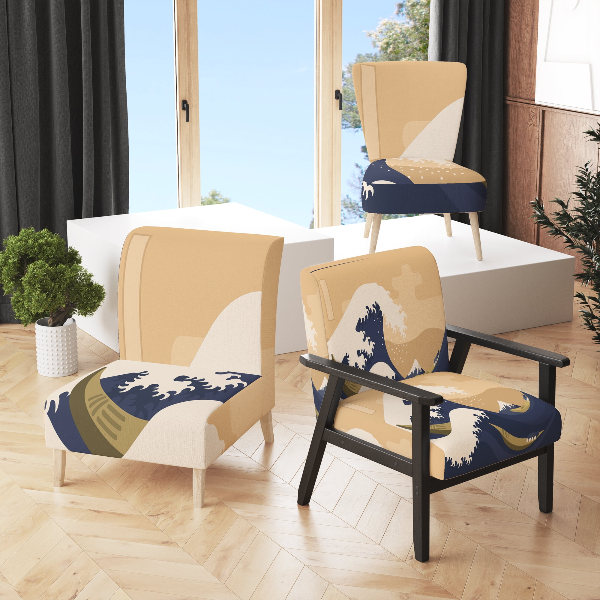 Designart "Great Wave Mount Fuji Th" Upholstered Nautical & Coastal ...