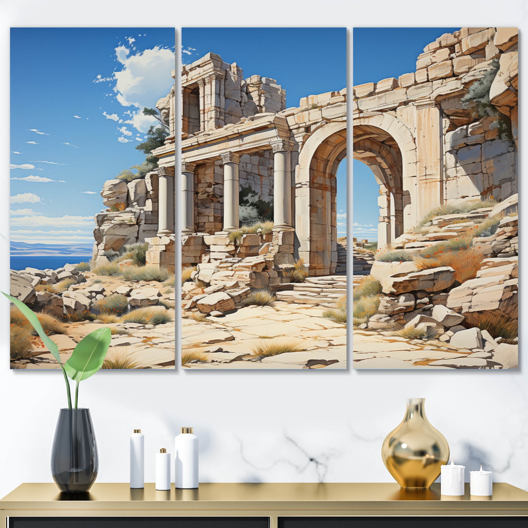 Designart "Greece magic Delos I" Landscapes Metal Wall Art Set ...