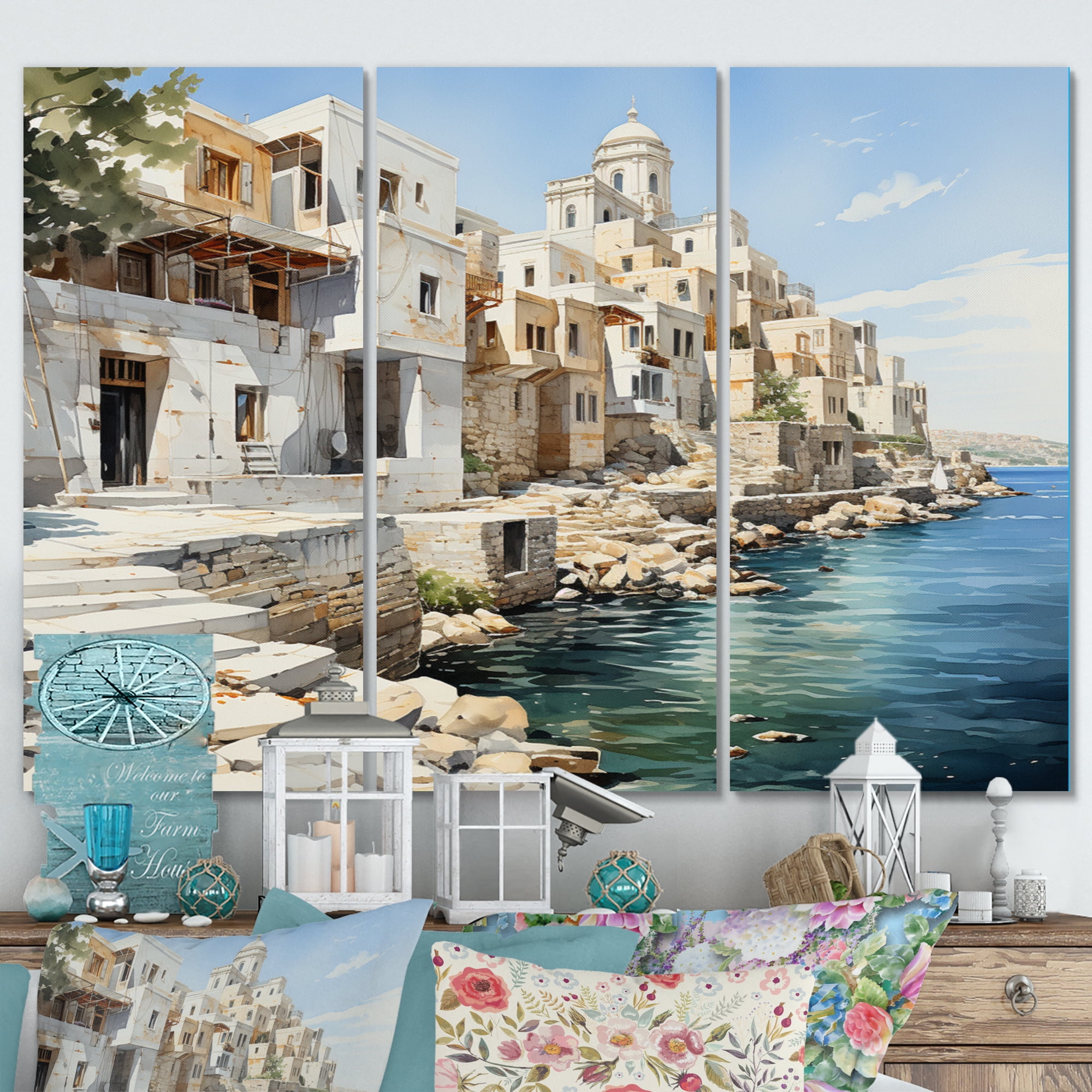 Designart "Greece magic Delos II" Landscapes Metal Wall Decor Set ...
