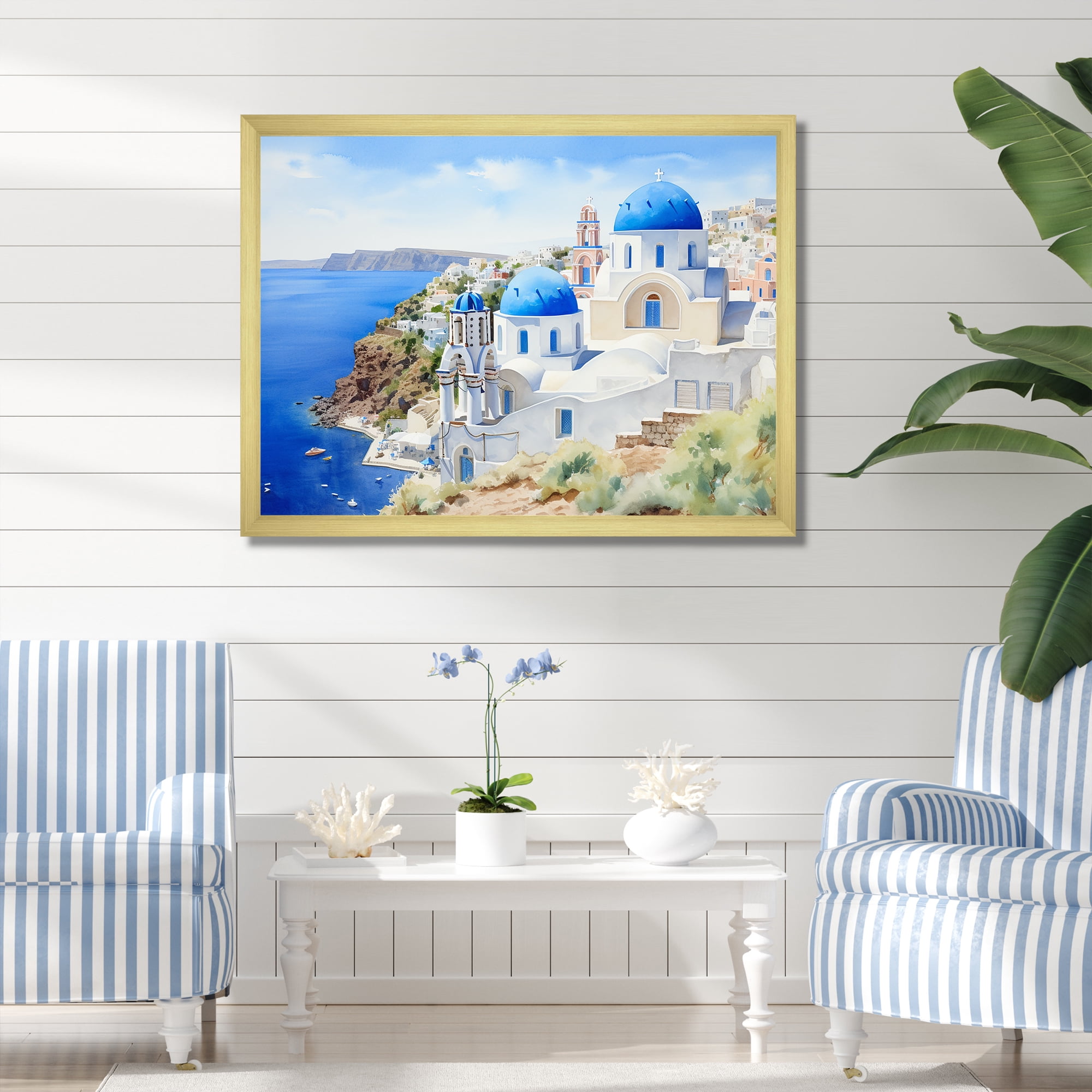 Designart "Greek Isles Village Blue and White Beauty III" Landscapes ...
