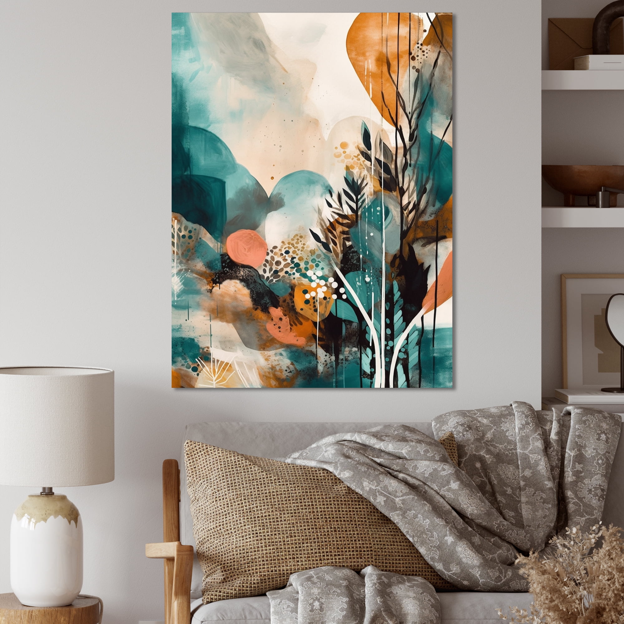 Designart "Green And Cream Visions In Boho" Boho Feather Wall Art Print ...