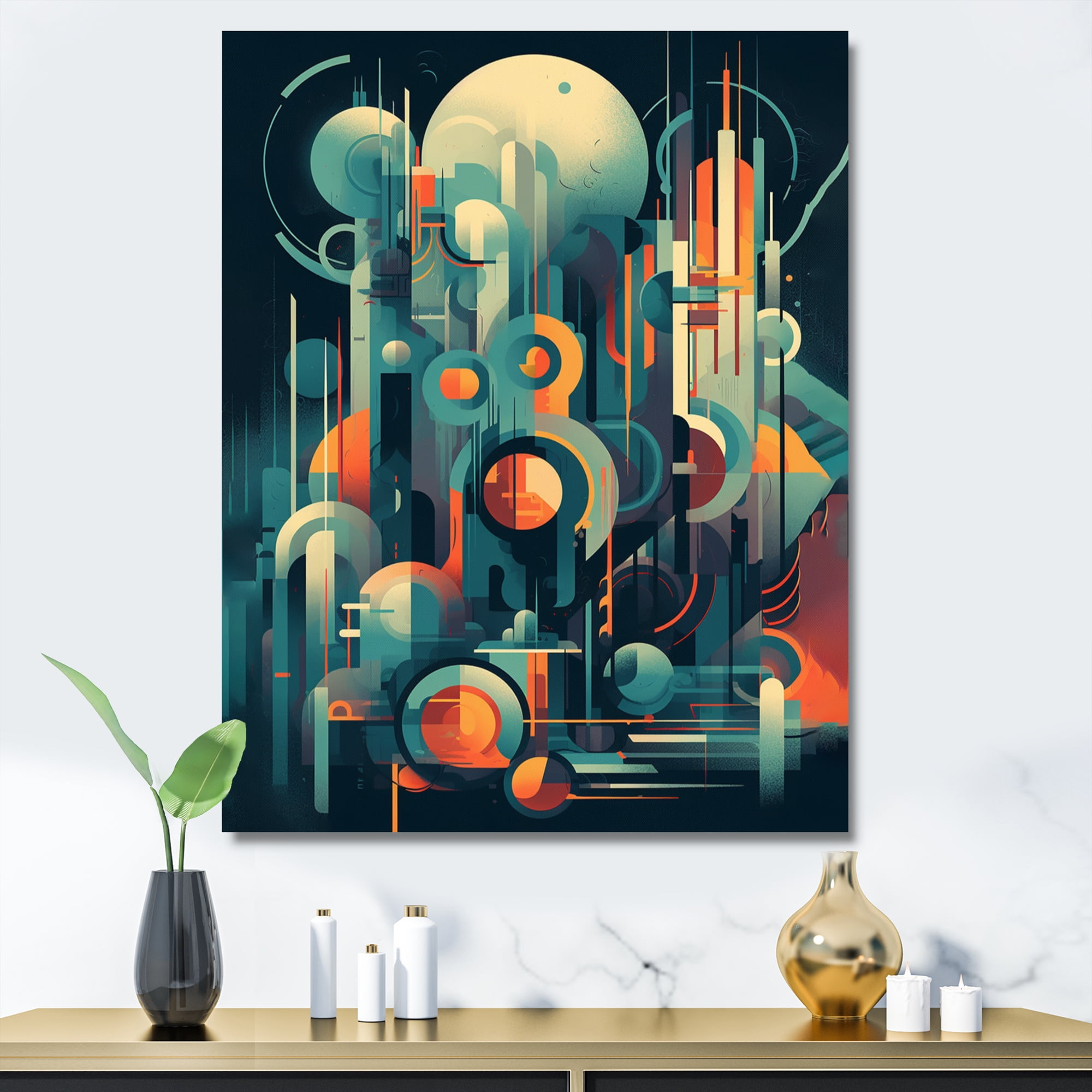 Designart "Green And Orange Mid Century Innovations I" Modern ...