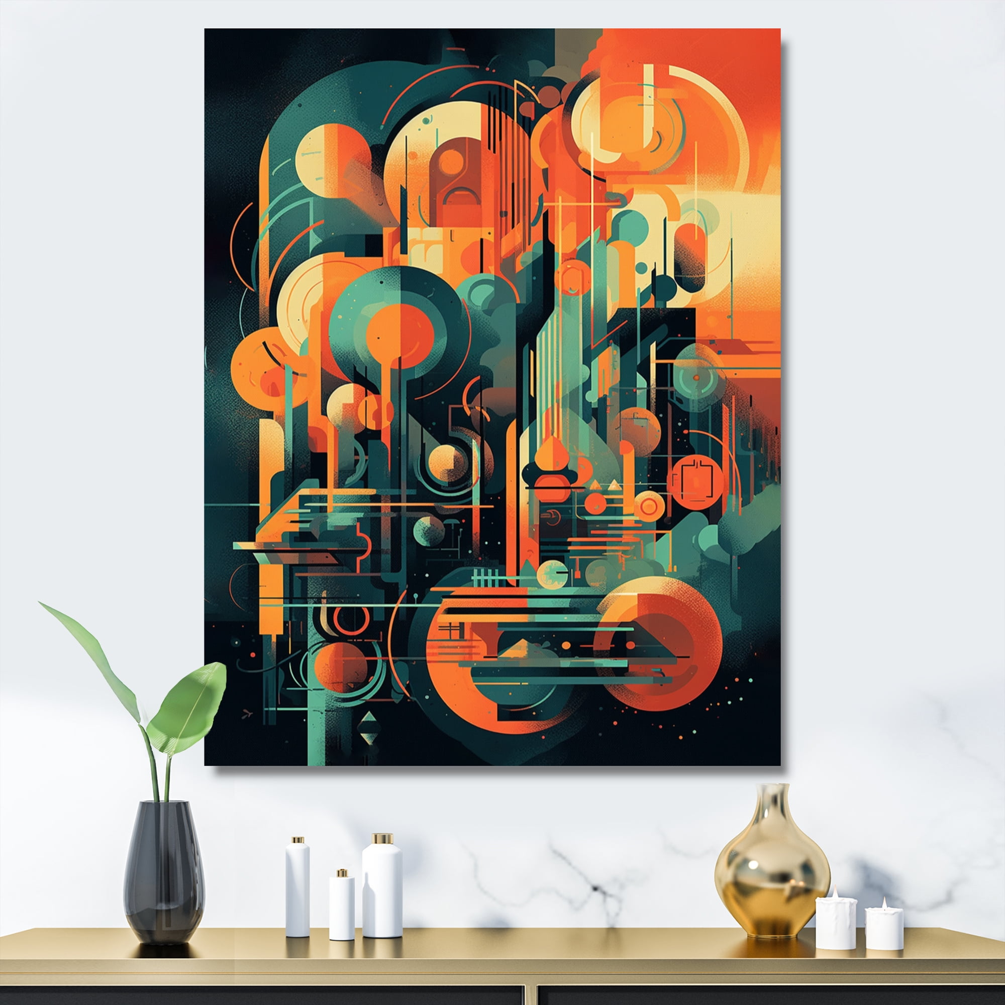 Designart "Green And Orange Mid Century Innovations II" Modern ...