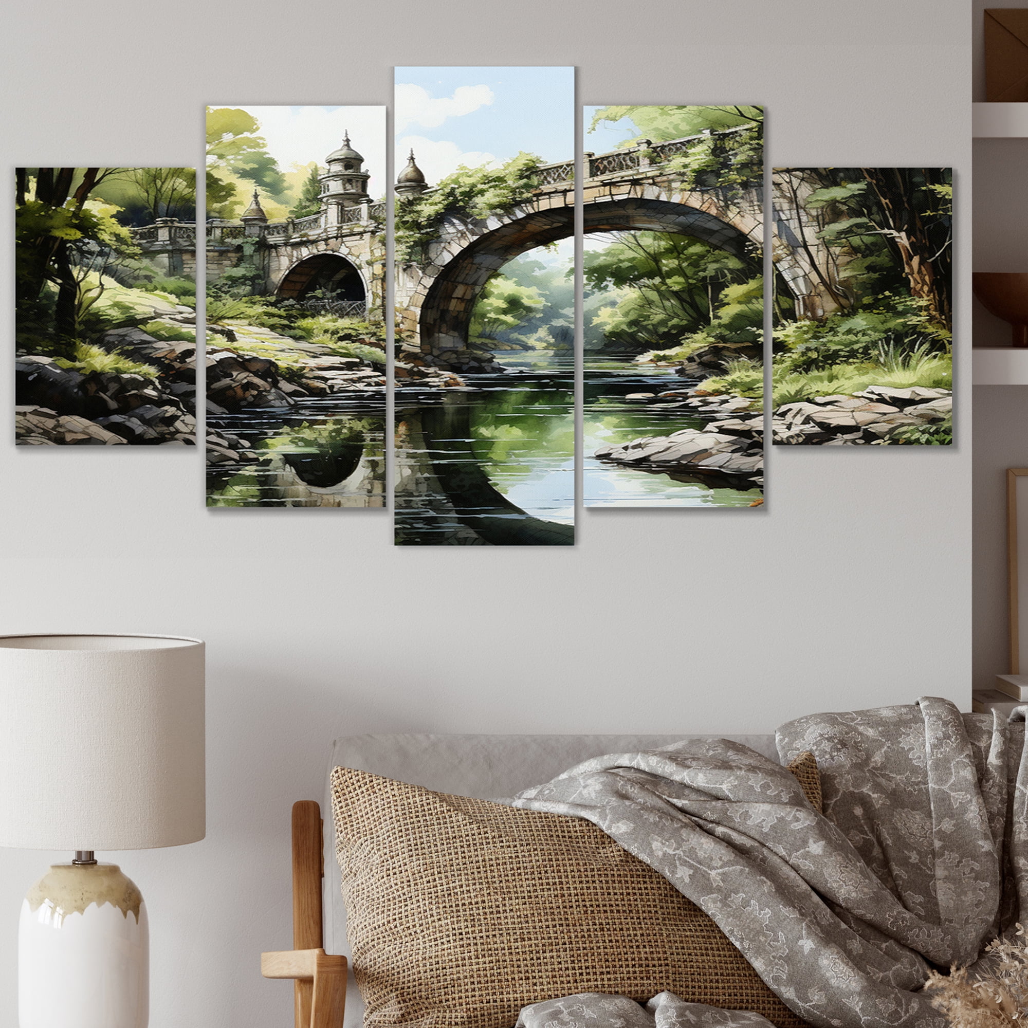Designart "Green Bridge peaceful Arch III" Architecture Art Living Room ...