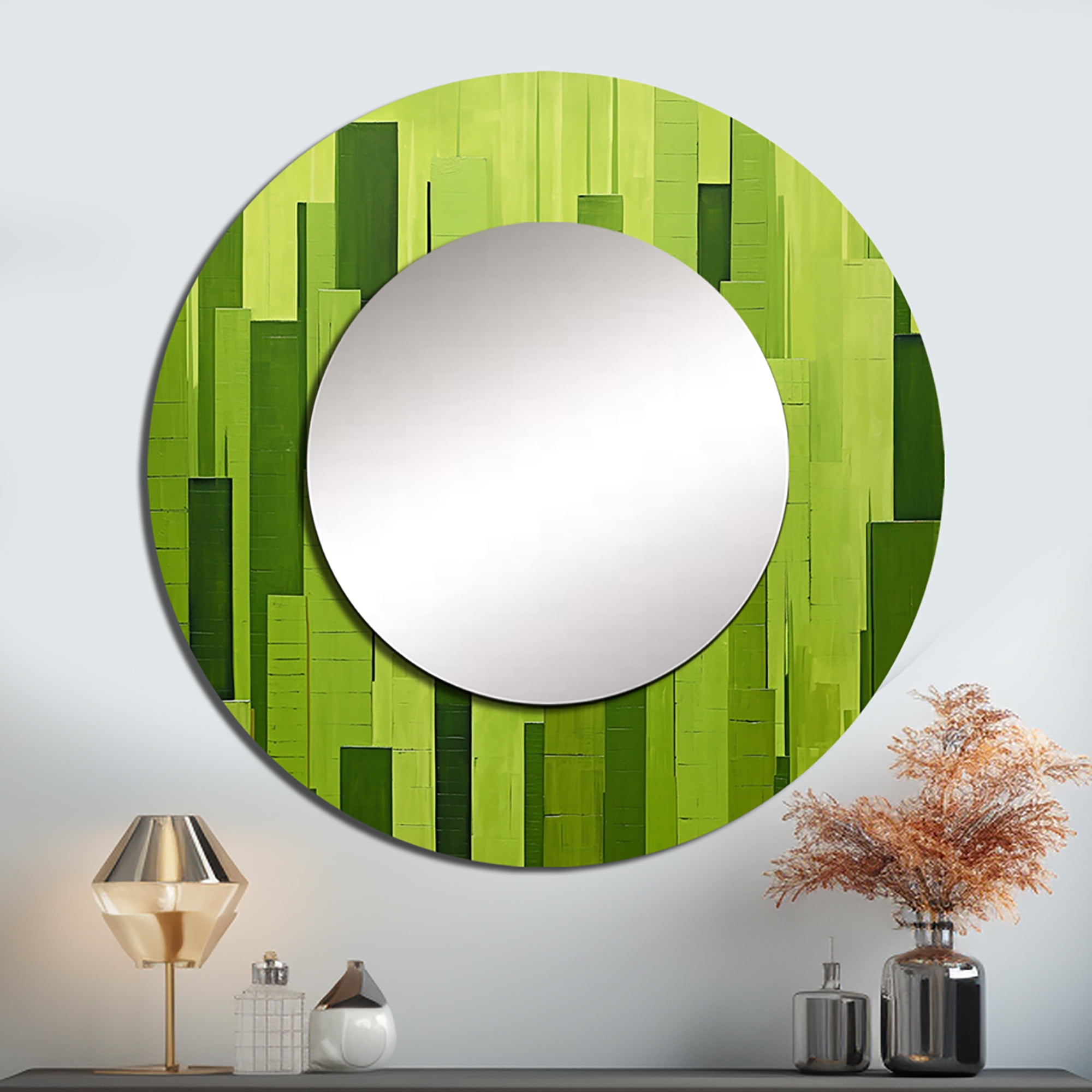 Designart "Green Canopy Urban Edge I" Skyscrapers Green Large Round ...