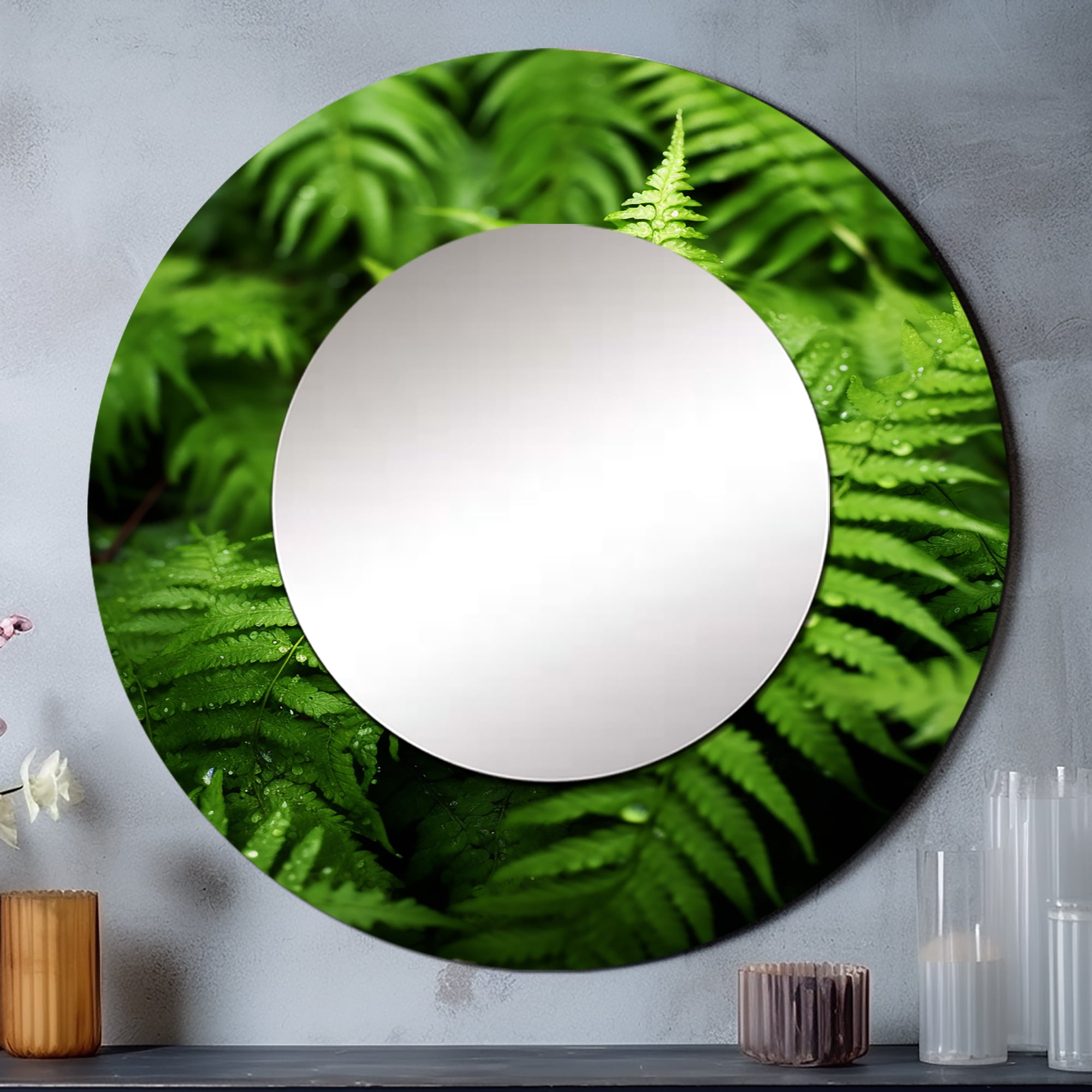 Designart "Green Fern Fonds Nature s Elegance I" Floral Rund Mirror For ...