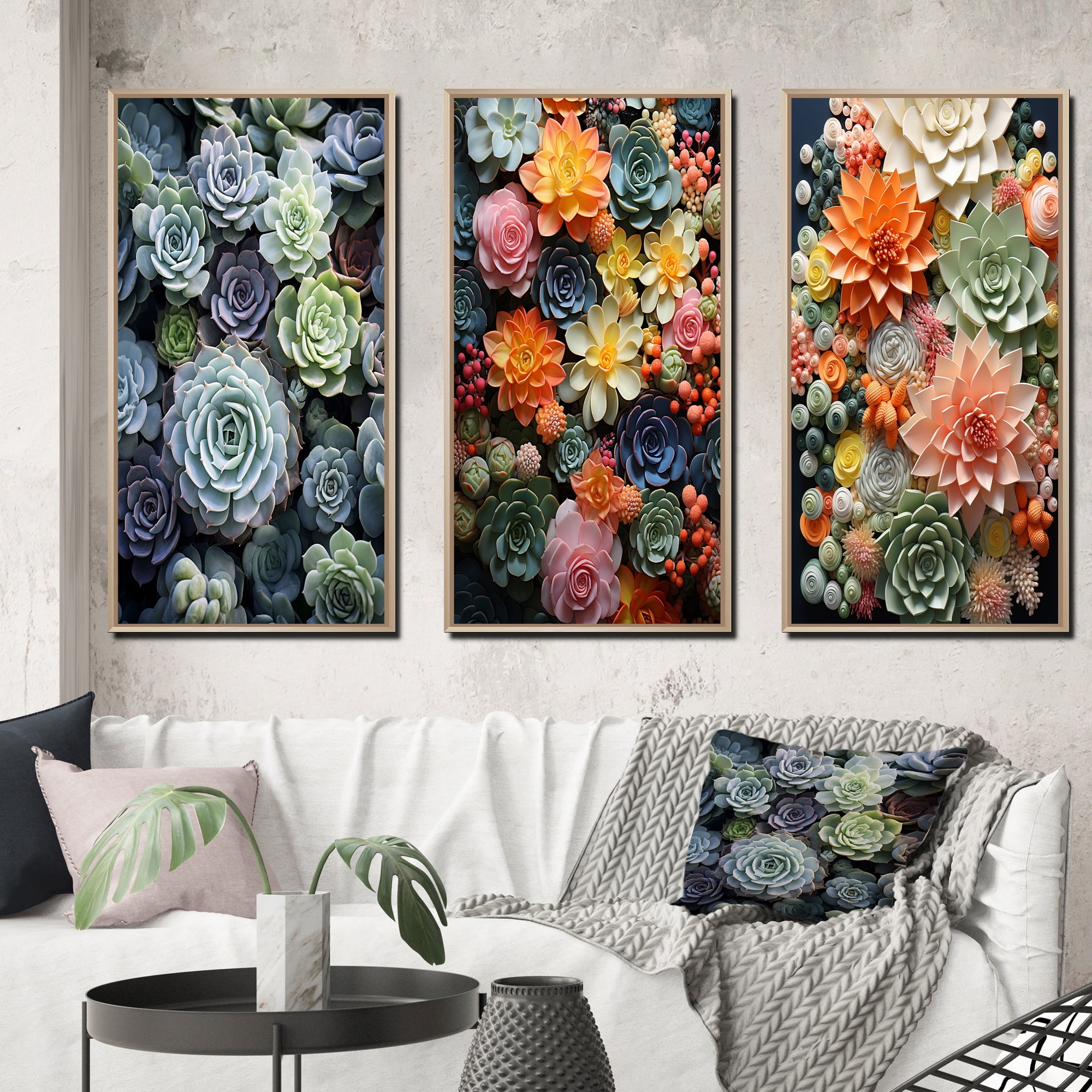 Designart "Green Succulents Flowers peaceful Succulents I" Floral ...