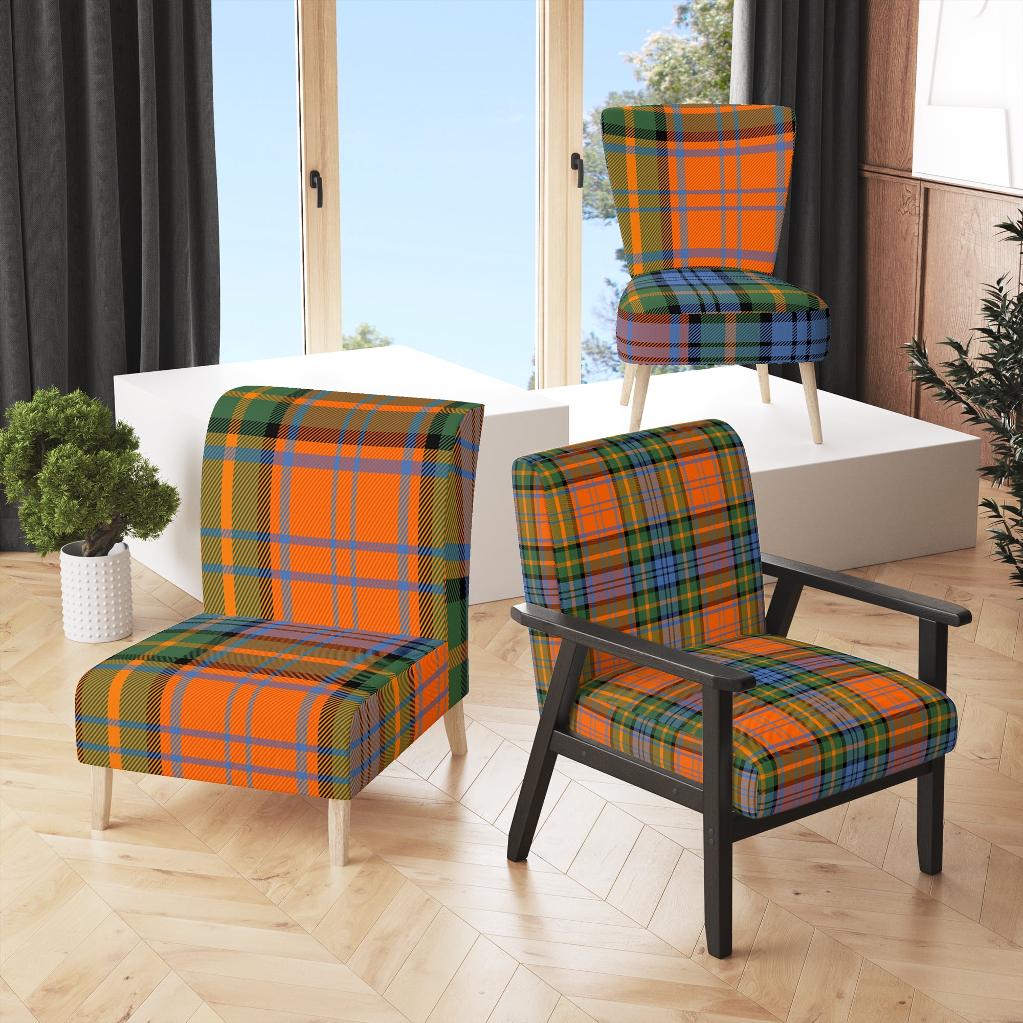 Designart "Green and Orange Checked Tartan" Upholstered Patterned ...