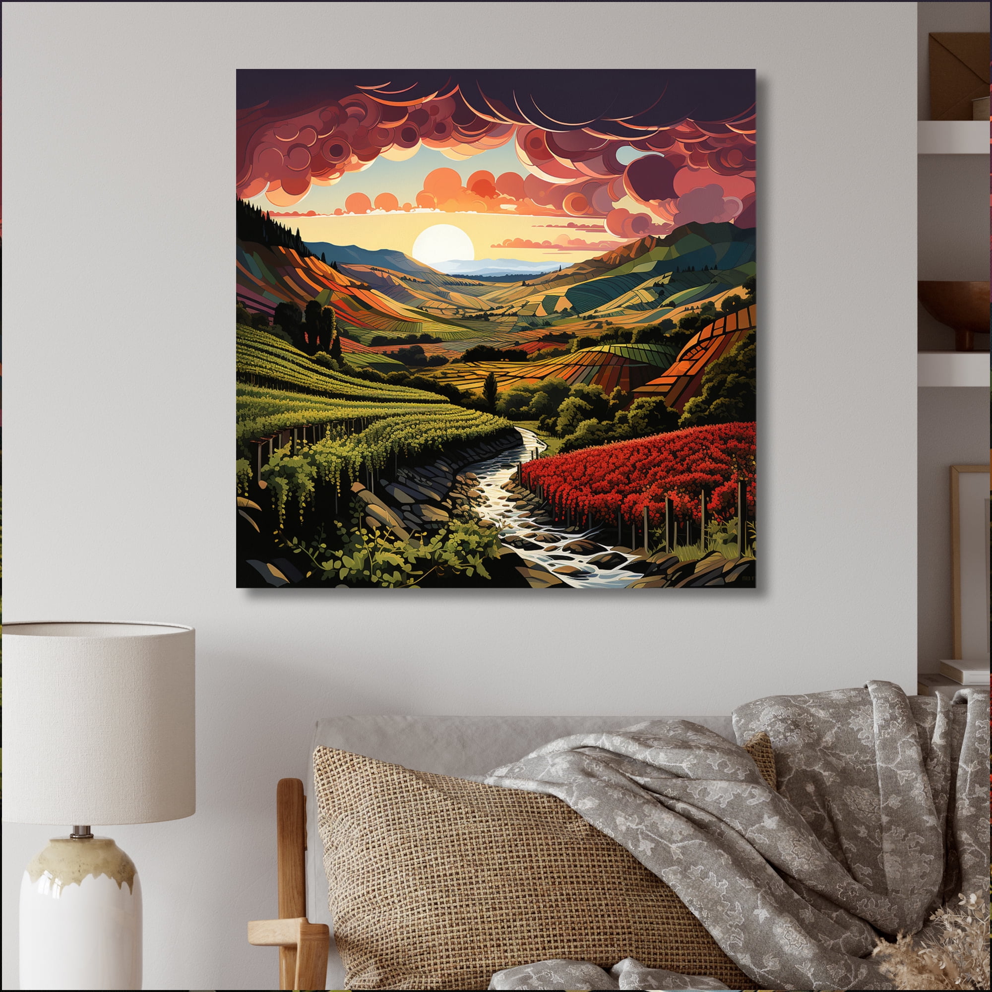 Designart "Green and Red Rows of Ruby in the Vineyard" Farmhouse Metal ...