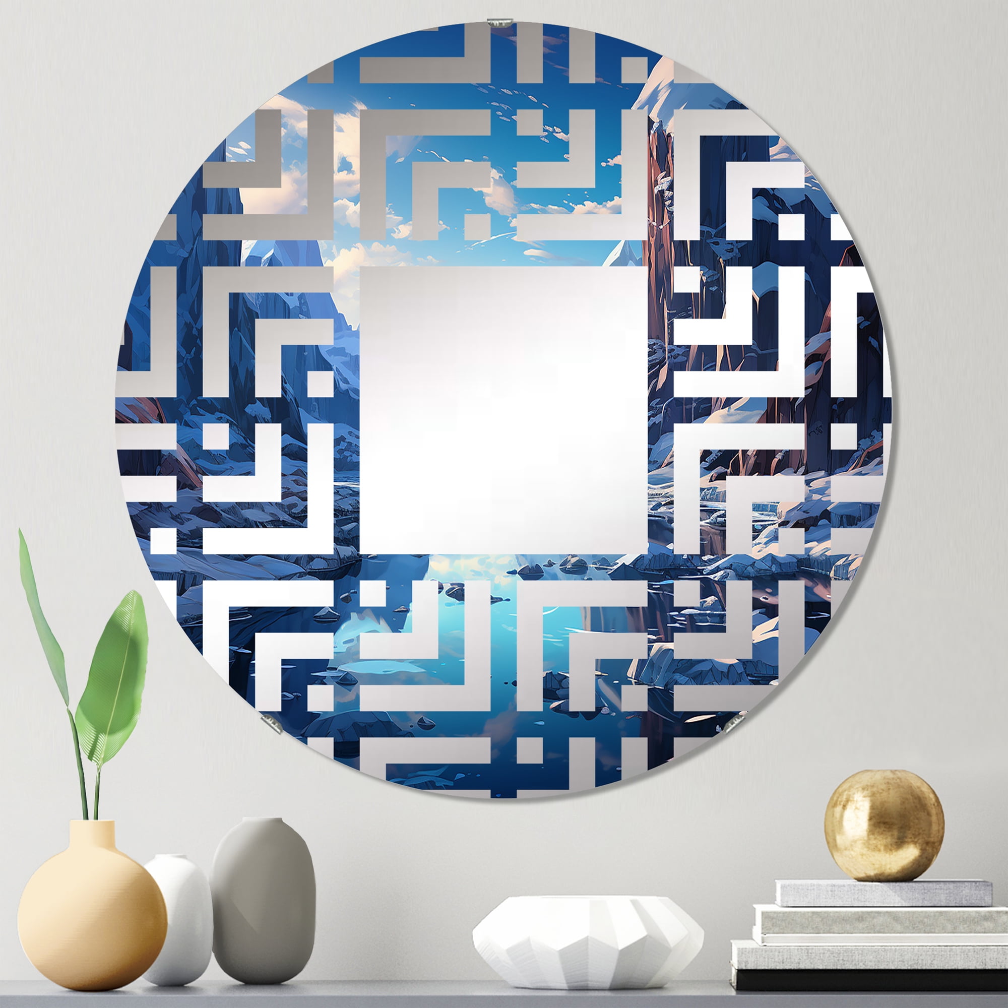 Designart "Greenland's Blue Winter Landscape" Glacier Maze Round Wall ...