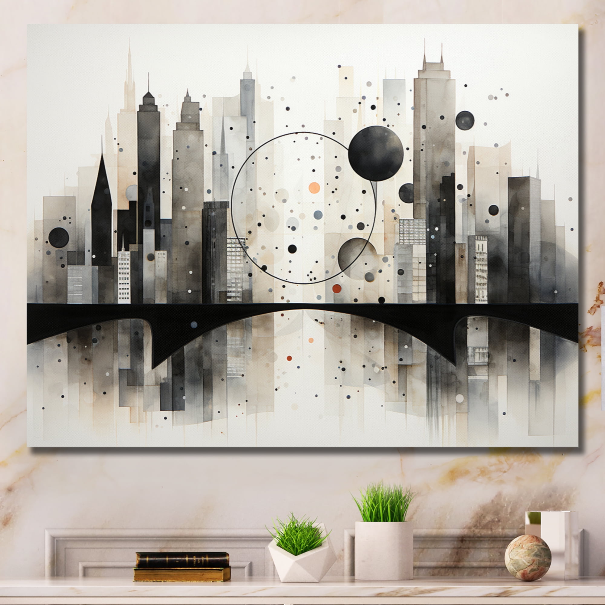 Designart "Grey Bridge Bold consistency Pointillism" Bridges Canvas ...