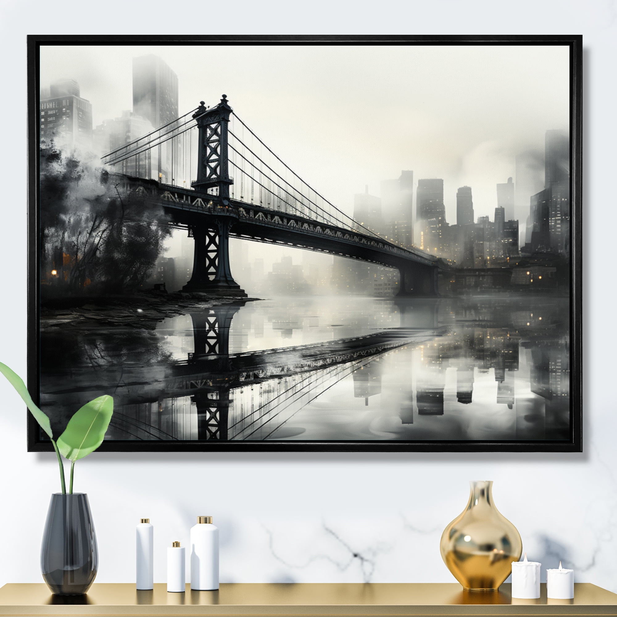 Designart "Grey Bridge City Connection Charcoal I" Architecture Floater ...