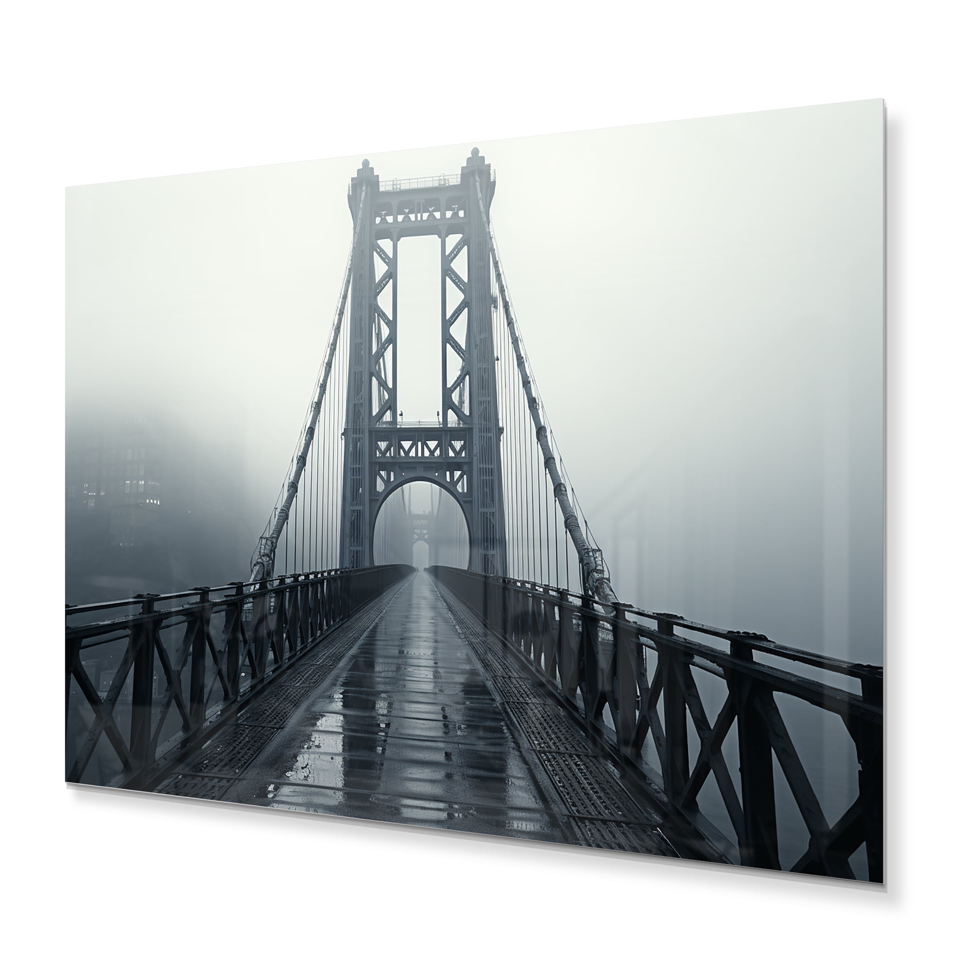 Designart "Grey Bridge City Suspension I" Architecture Metal Wall Art ...