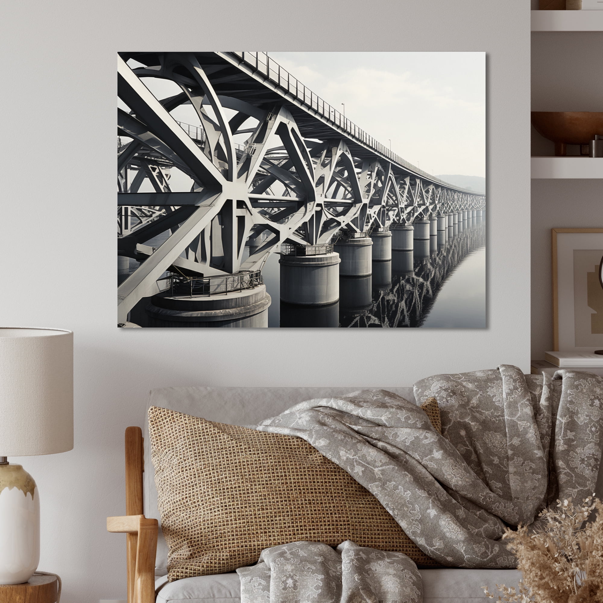 Designart "Grey Bridge Crossing Graphite I" Architecture Metal Wall ...