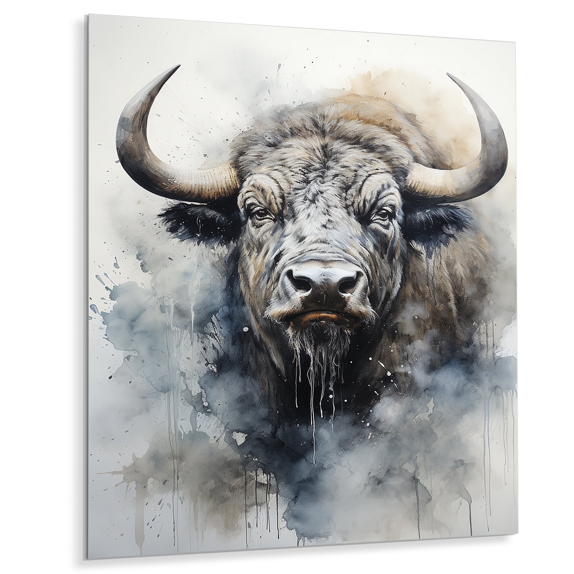 Designart "Grey Buffalo Majestic Profile painting" Animals Bison Metal ...