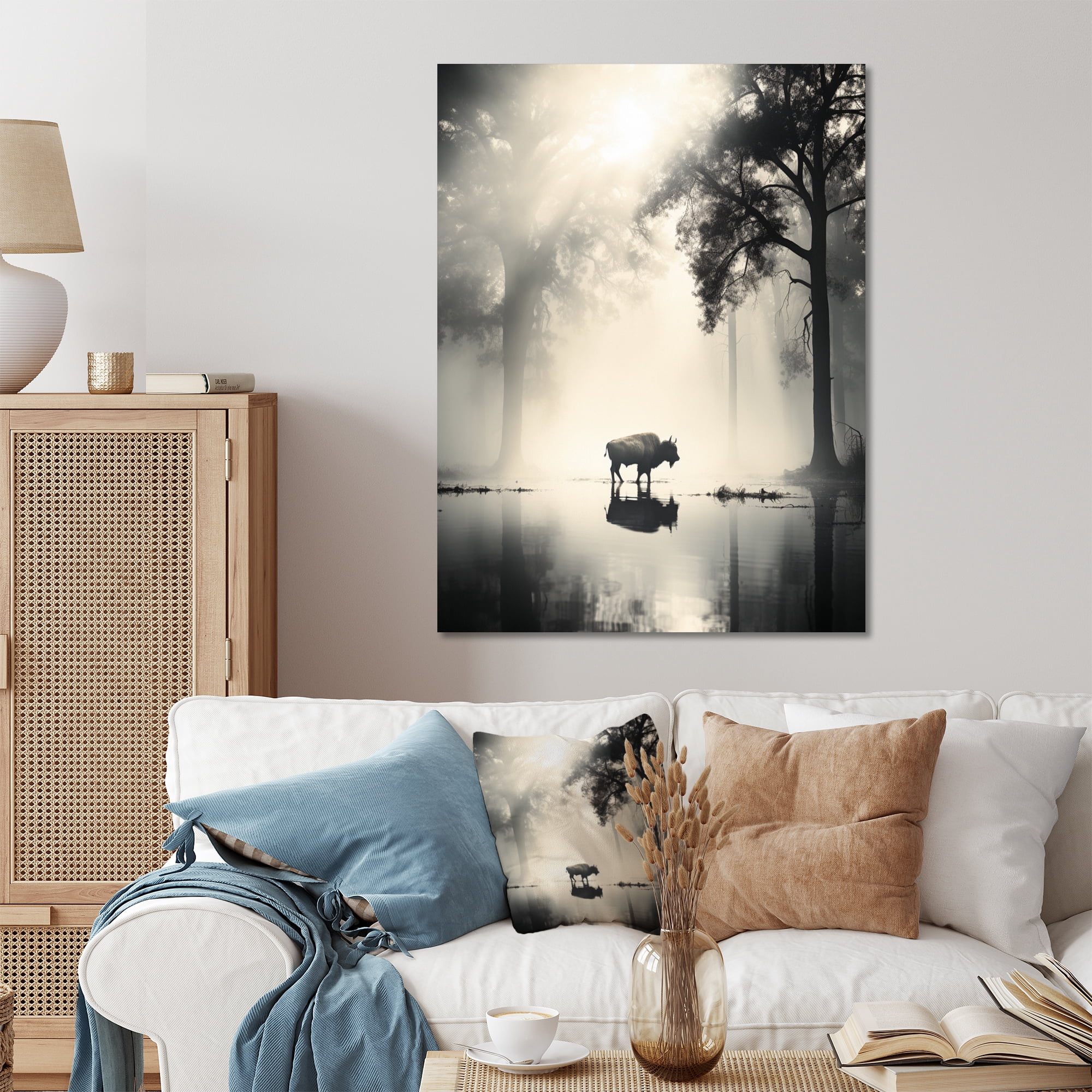 Designart "Grey Buffalo delicate Grazing" Animals Bison Metal Wall Art ...