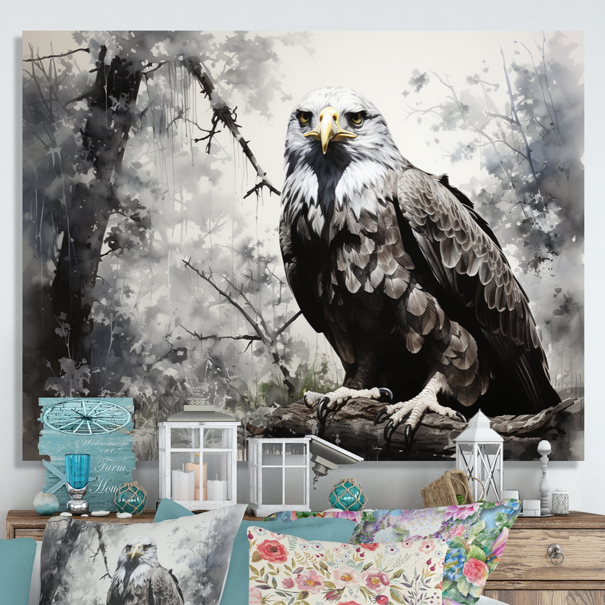 Designart "Grey Eagle Forms Of Serenity" Animals Wall Decor - Walmart.com