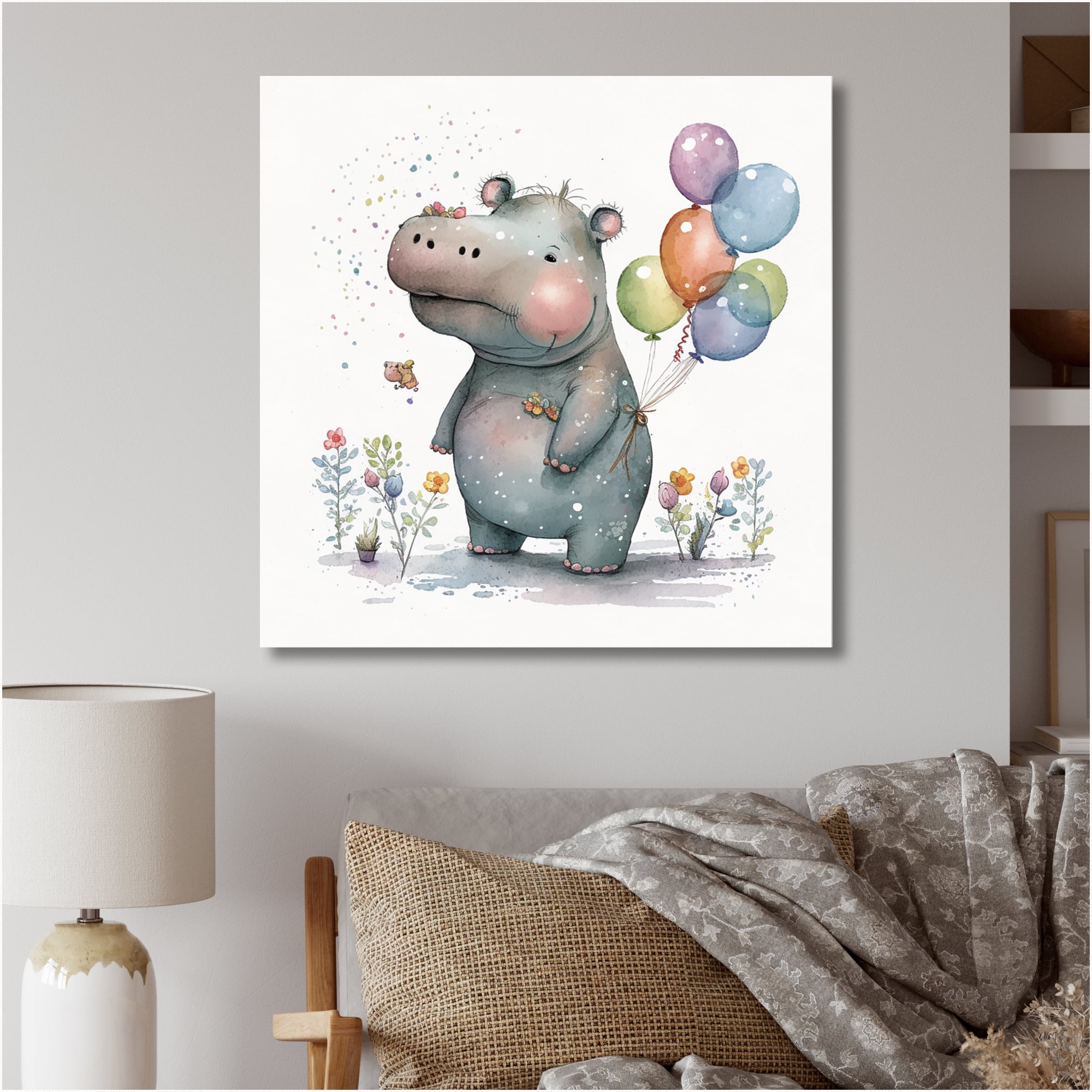 Designart "Grey Illustration Detailed Baby Hippo" Animals Hippo Wall ...
