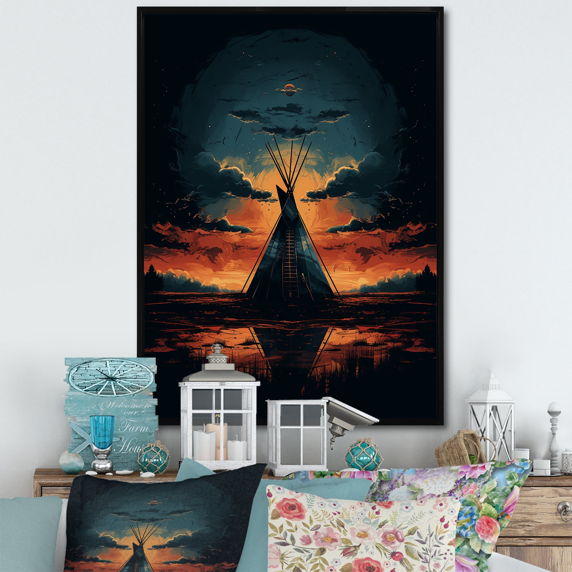 Designart "Grey Journey Of The Tribes Native Tipi " Cityscapes Floater ...