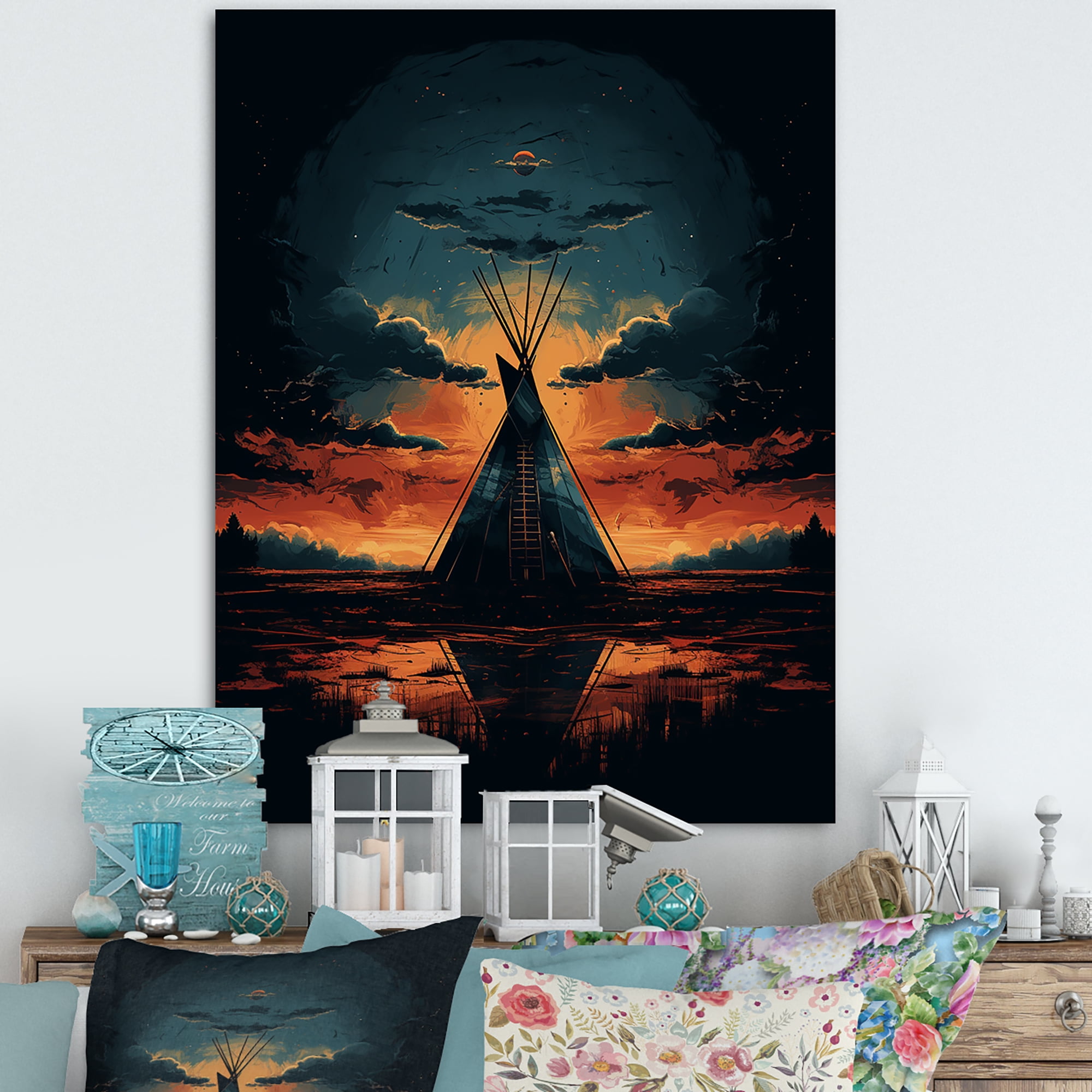 Designart "Grey Journey Of The Tribes Native Tipi " Cityscapes Wall Art ...