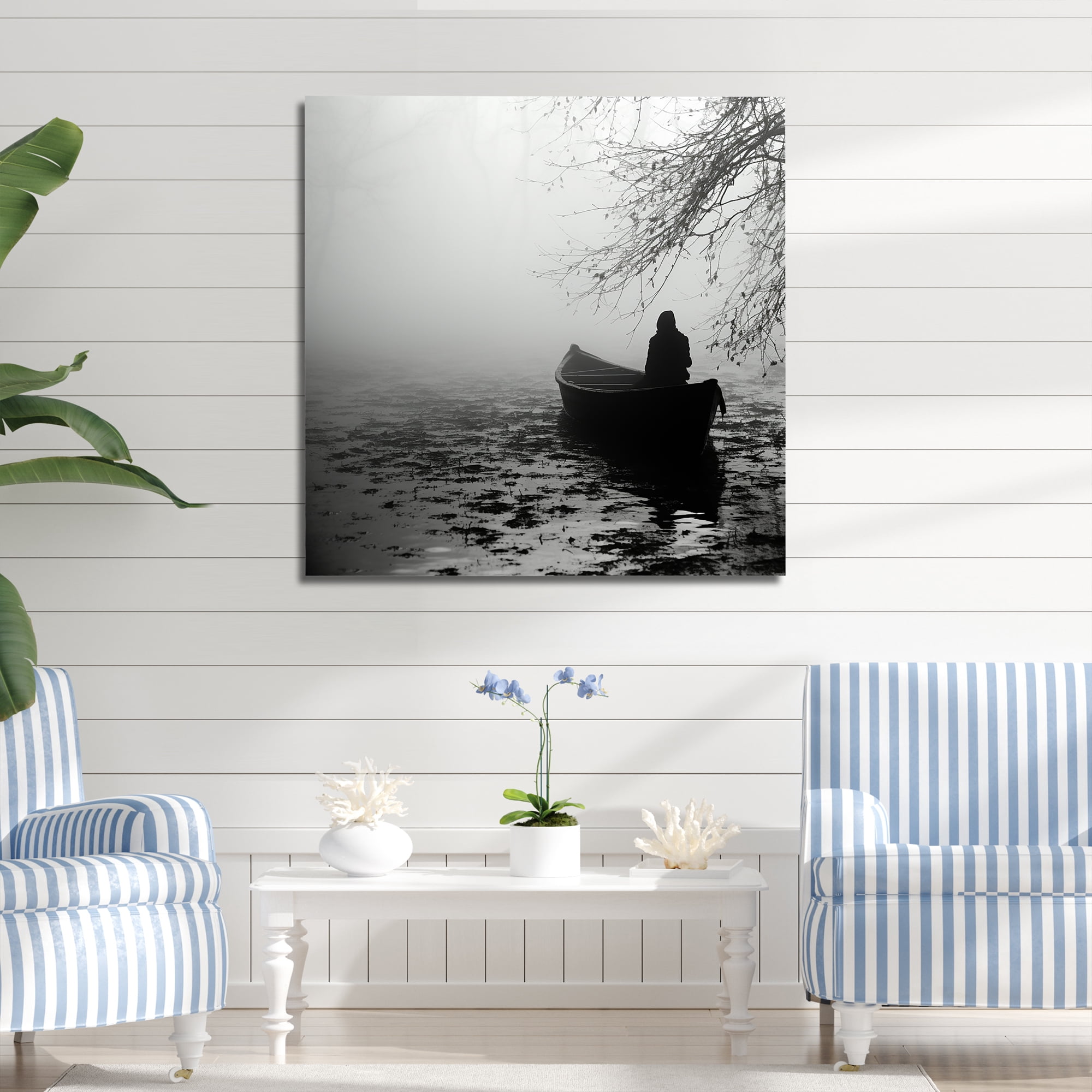 Designart "Grey Lonely Boating Vessel II" Coastal Wall Art - Coastal ...
