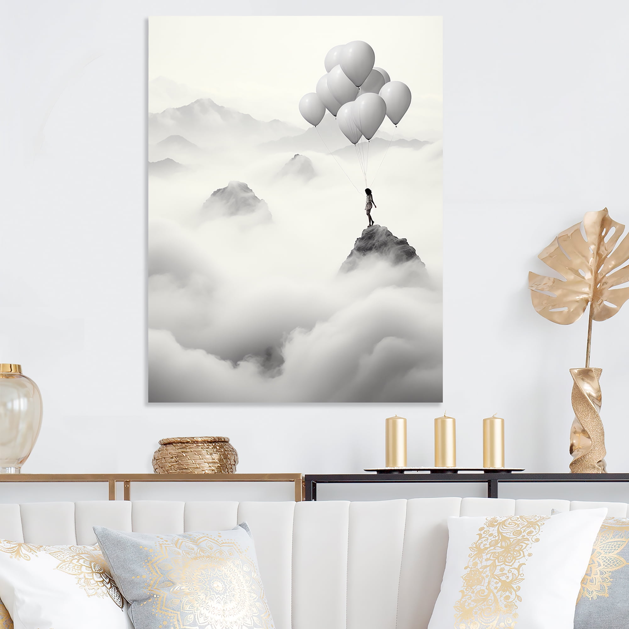 Designart "Grey Sky is the limit Motivational Landscape I In Grey ...