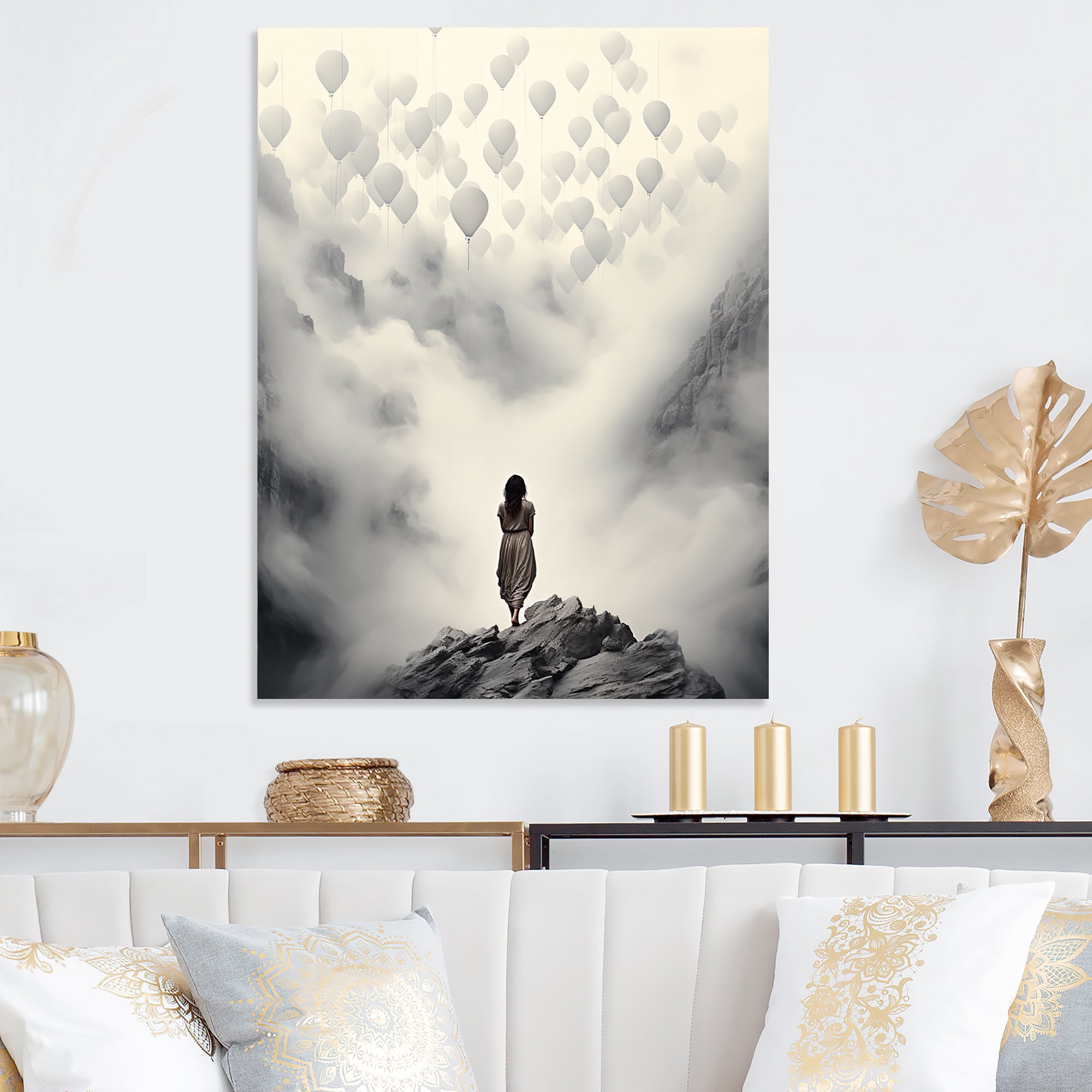 Designart "Grey Sky is the limit Motivational Landscape II In Grey and ...
