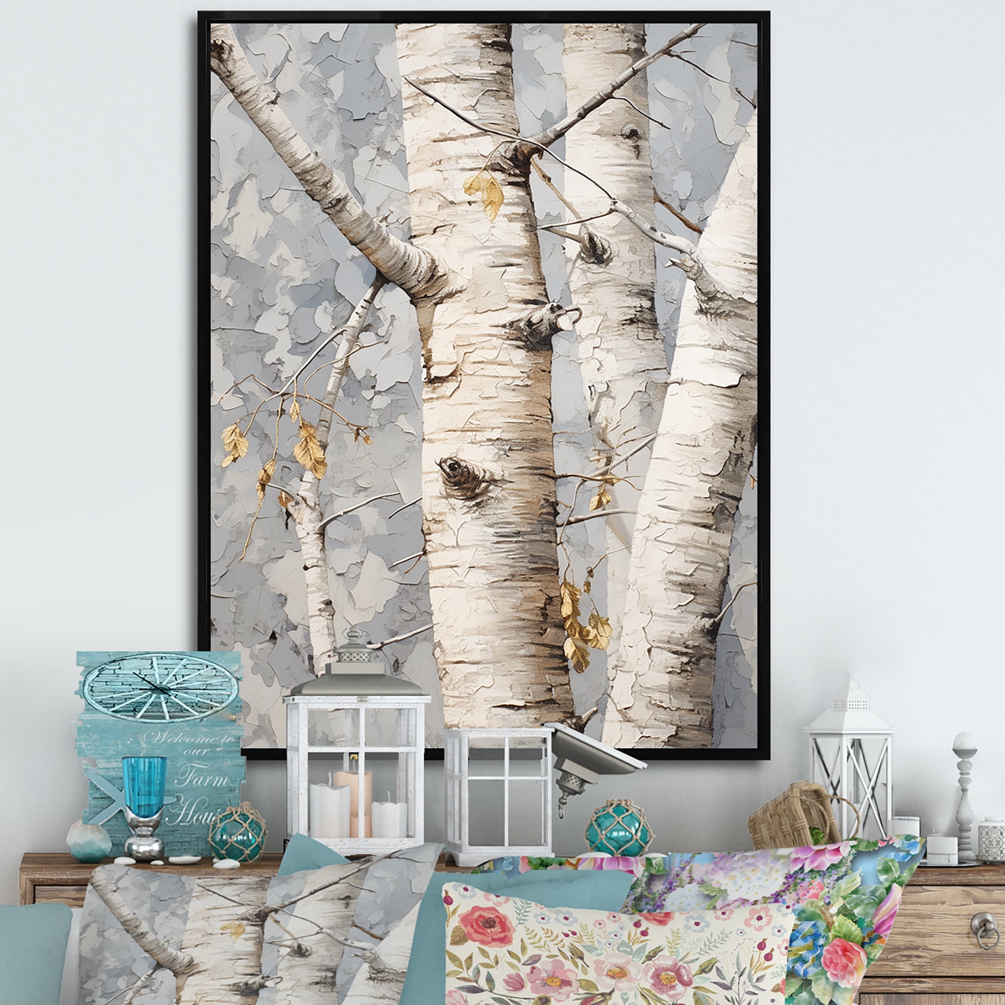 Designart "Grey Sycamore Shade Minimalism I" Tree Sycamore Floater ...