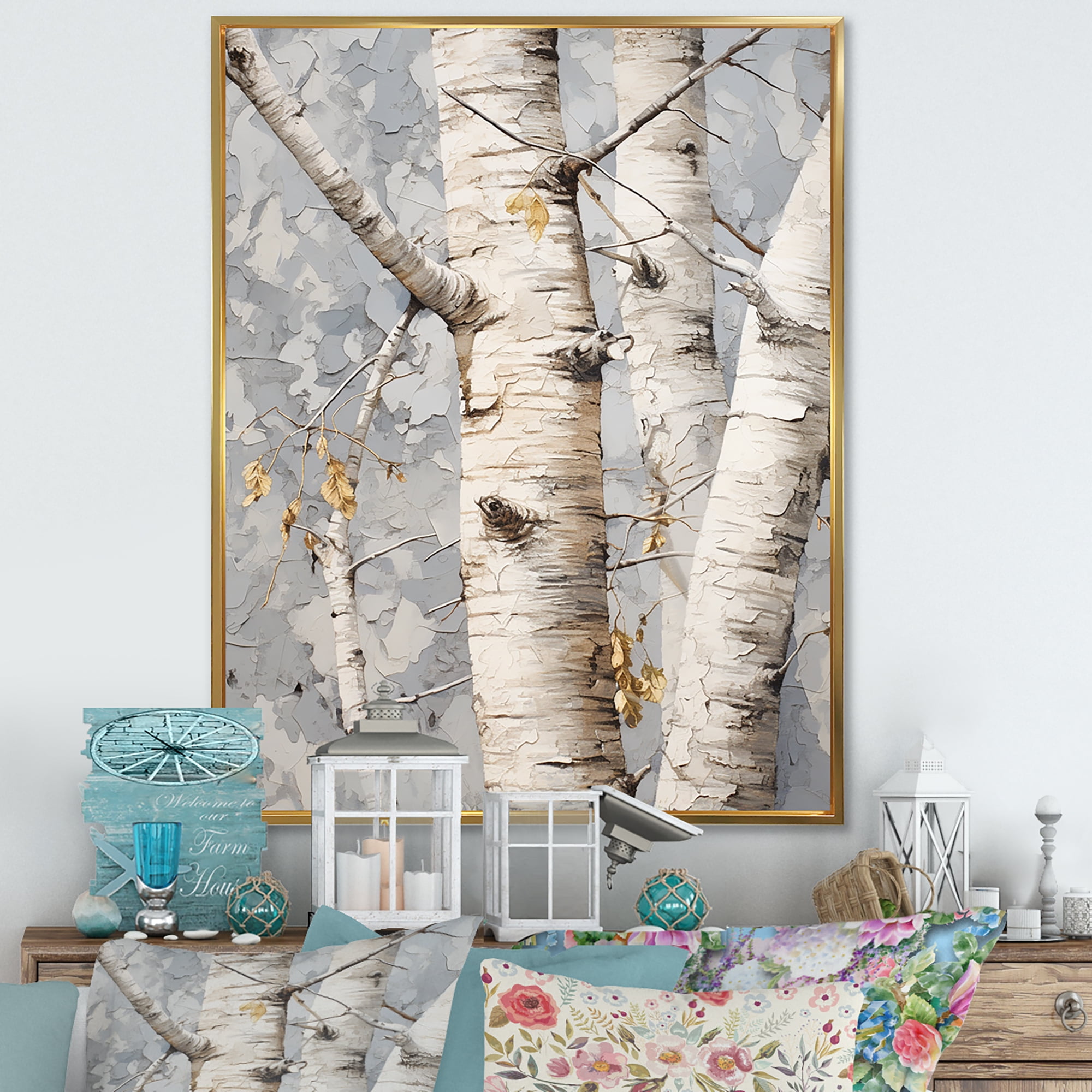 Designart "Grey Sycamore Shade Minimalism I" Tree Sycamore Floater ...
